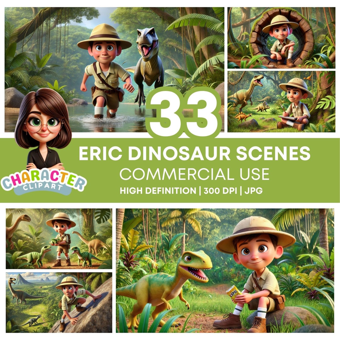 Explorer & Dinosaur Adventure Clipart | 33 Commercial Use Backgrounds ...