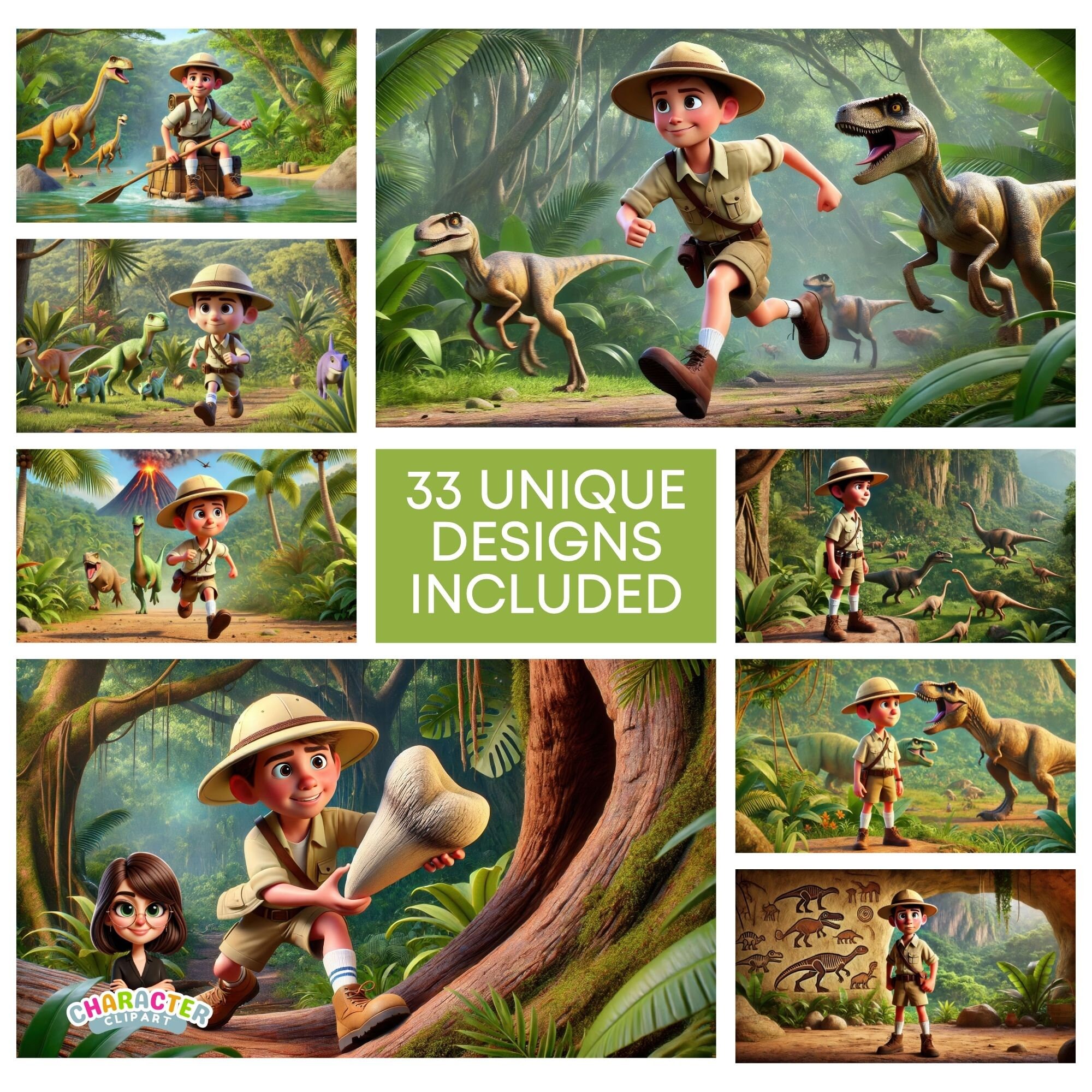 Explorer & Dinosaur Adventure Clipart | 33 Commercial Use Backgrounds ...