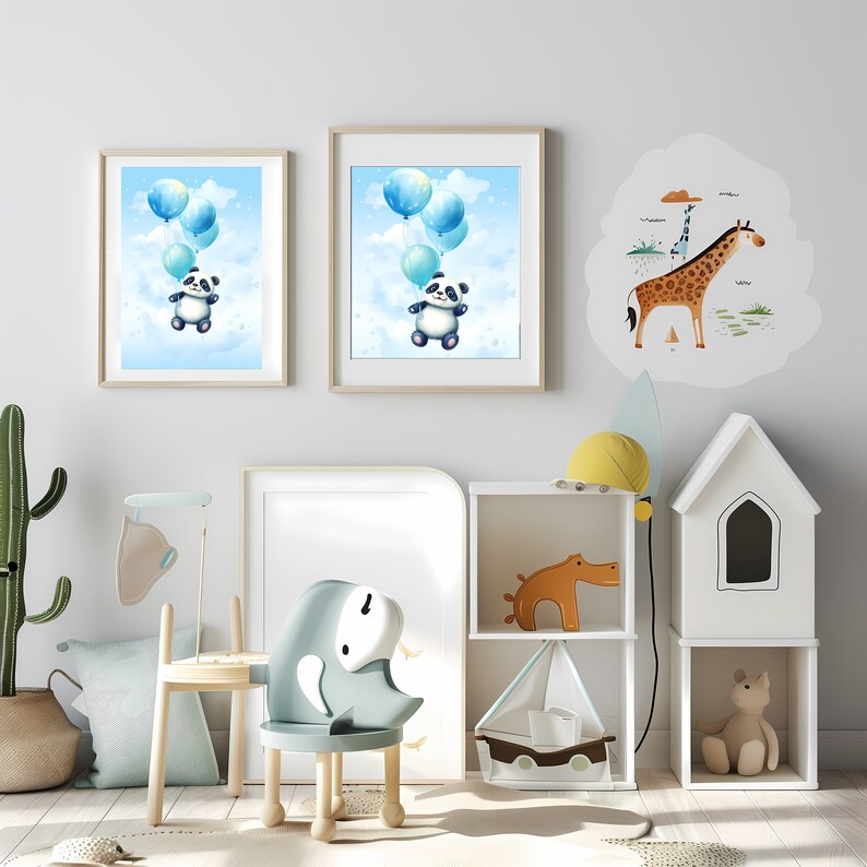 Blue Baby Panda With Balloons, Printable , Bundle of 3 Large Sizes ...