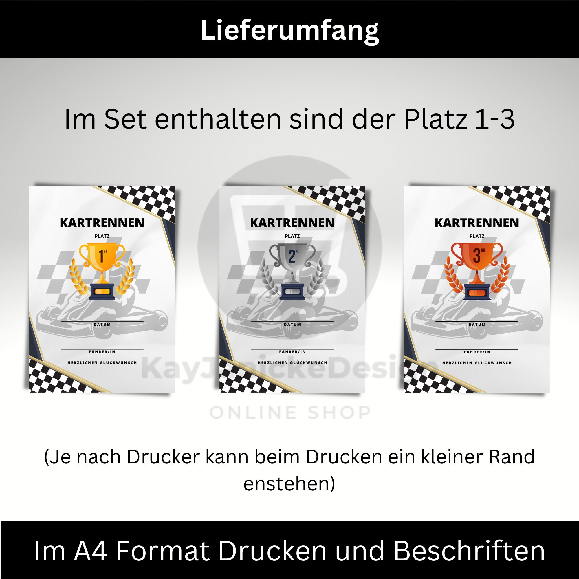 Go Kart Certificate Set Template Digital Download Files in A4 Format ...