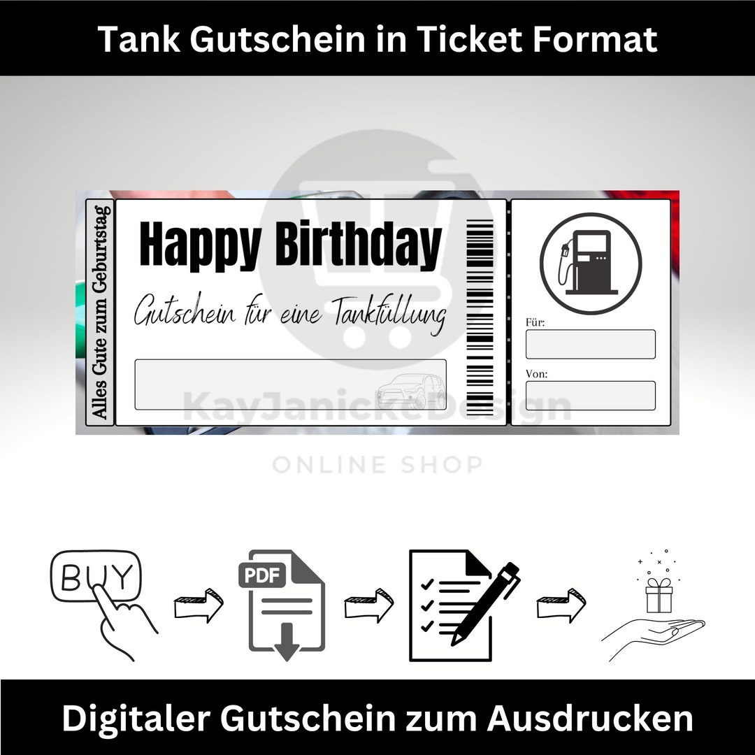 Fuel Voucher Template Digital Download Gift Idea. for Birthday ...
