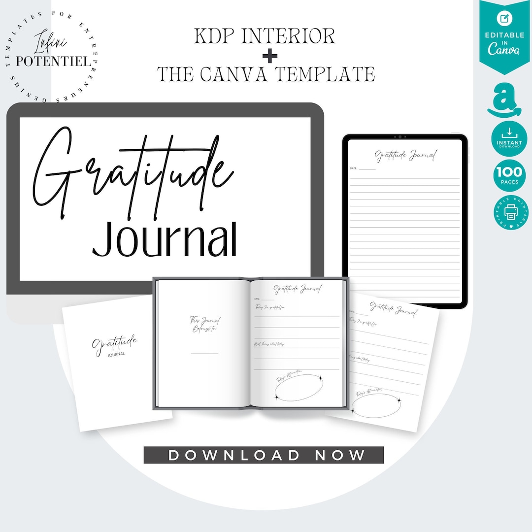 KDP Editable Canva Template Gratitude Journal 8.5x11 IP035 PDF - Etsy