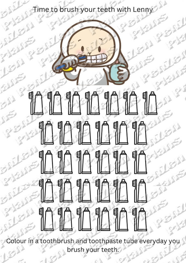 Brush Your Teeth Single Page Tracker, 31 Day Printable Page, Digital ...