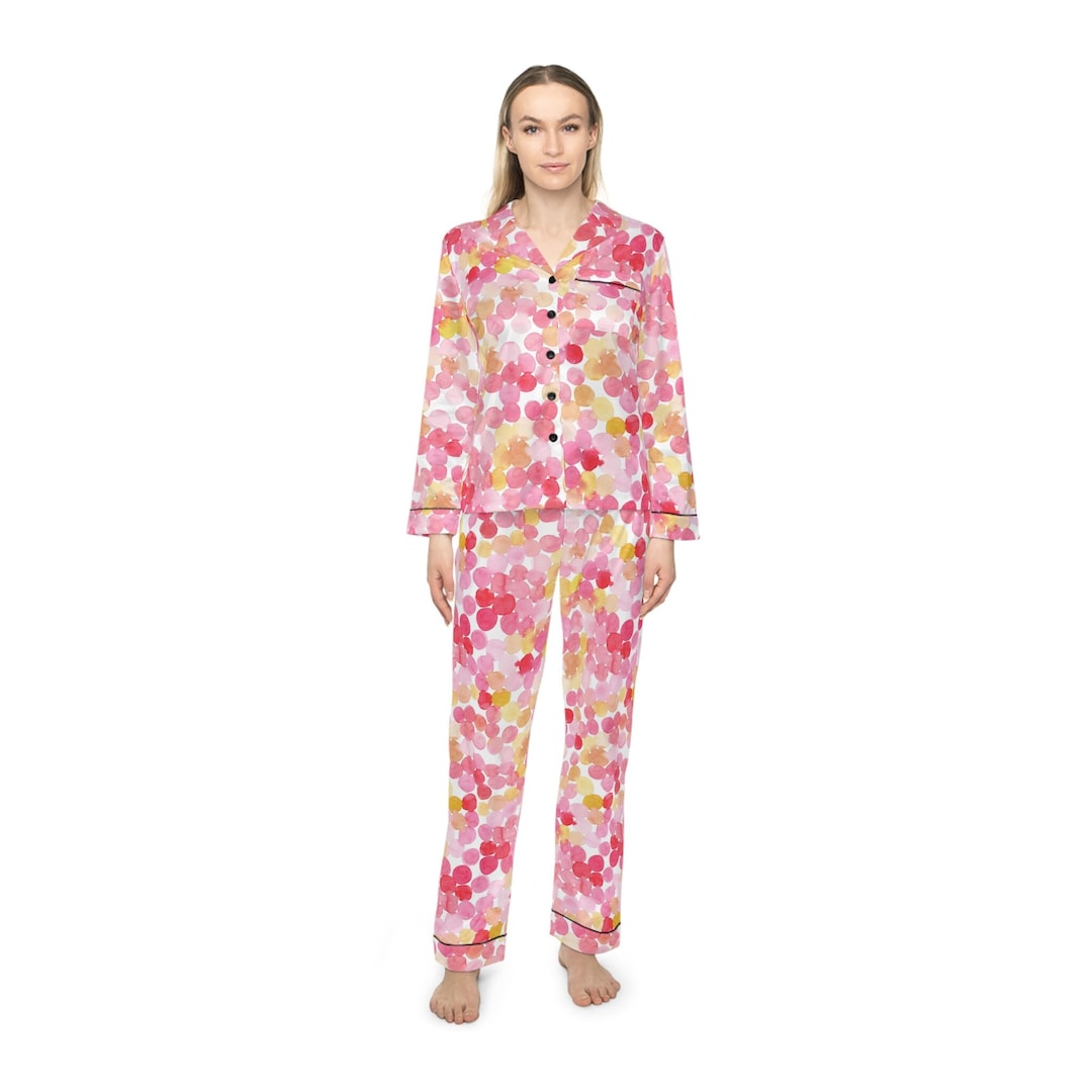 Women's Dot Print Pink and White Satin Pajamas - Etsy
