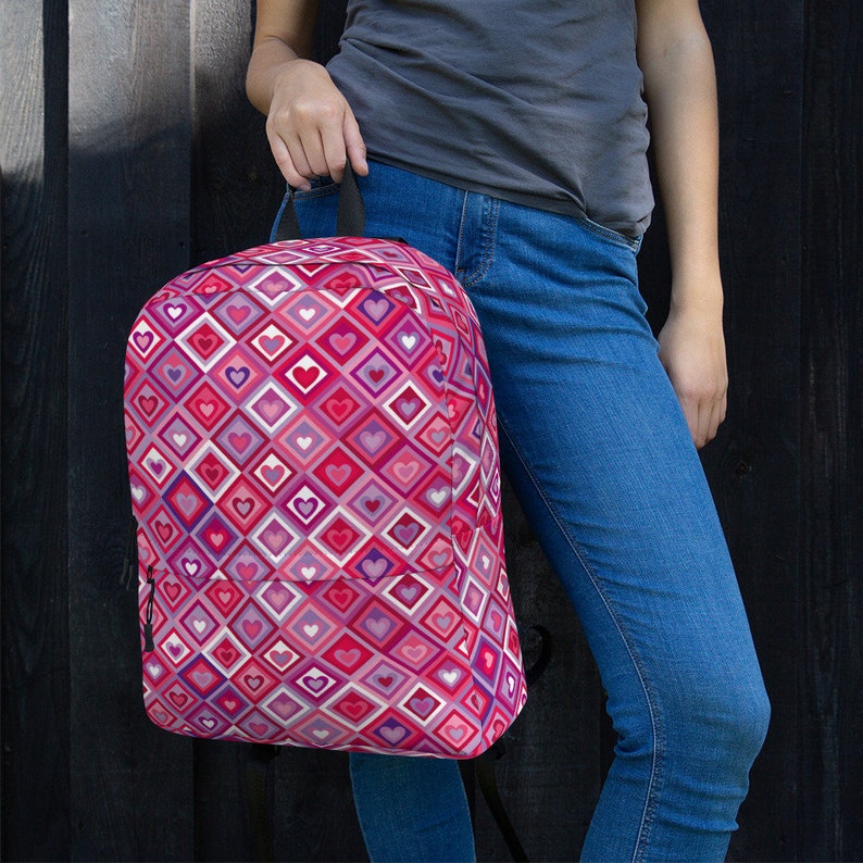 Backpack Pink and Purple Heart Print Medium Sized - Etsy