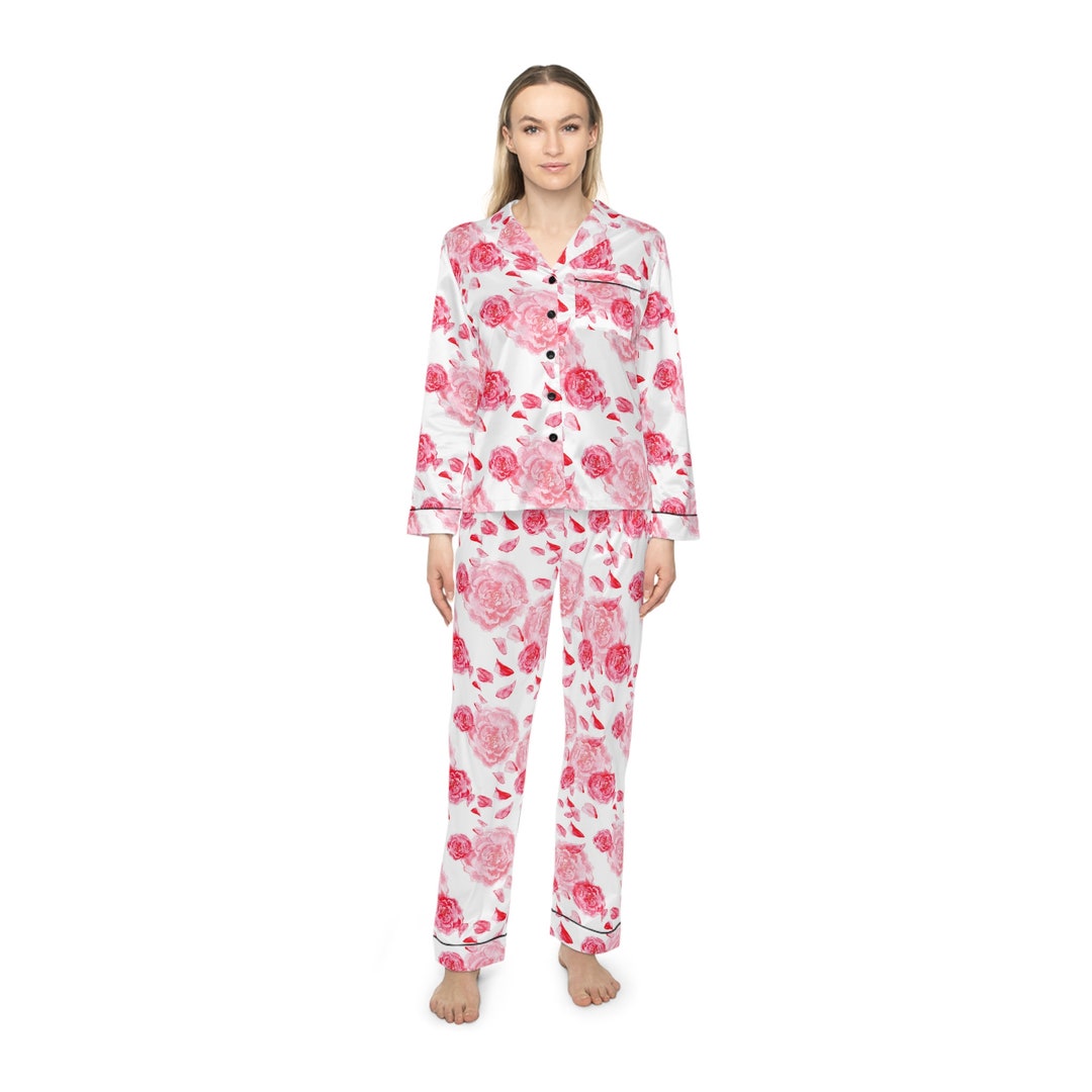 Women's Rose Print Satin Pajamas - Etsy