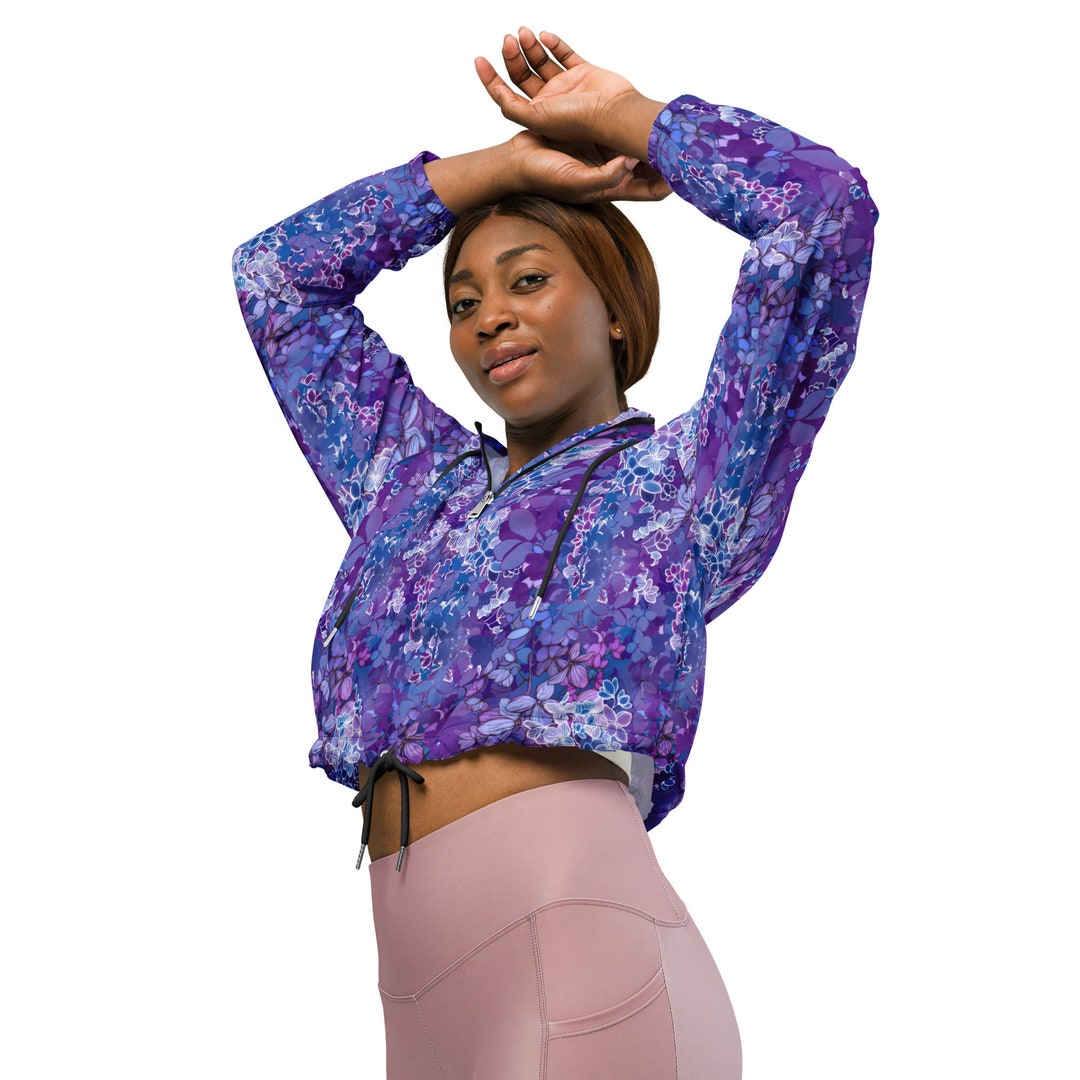 Women’s Purple and Blue Floral Print Cropped Hooded Jacket - Etsy