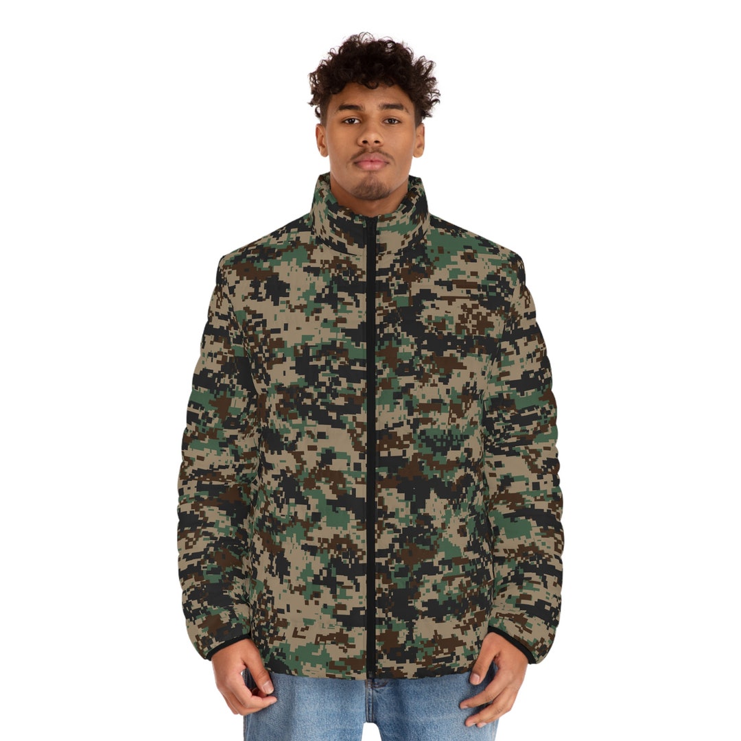 Men's Camouflage Green Pixel Puffer Jacket - Etsy