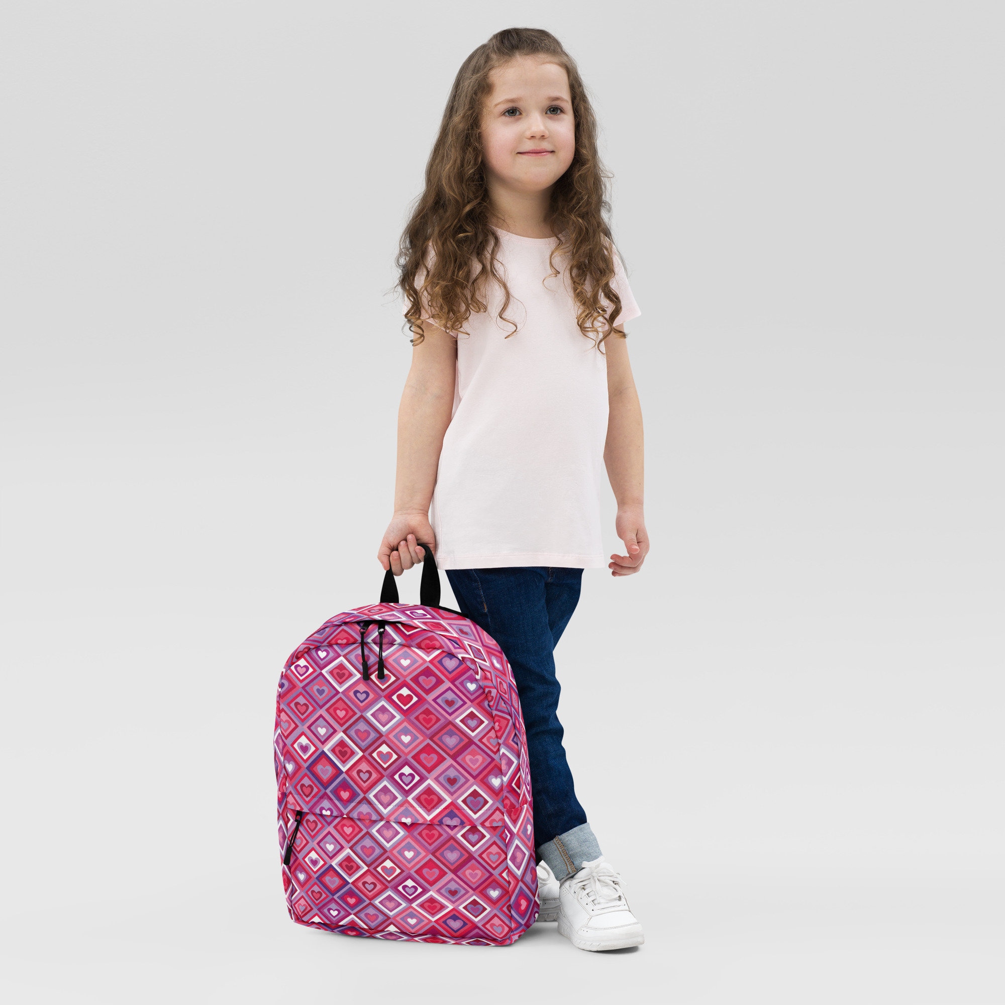 Backpack Pink and Purple Heart Print Medium Sized - Etsy