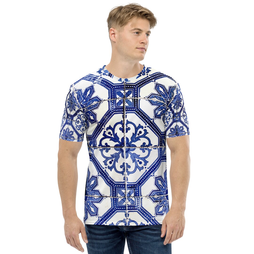 Men's Blue and White Tile Azulejos Stretch T-shirt - Etsy