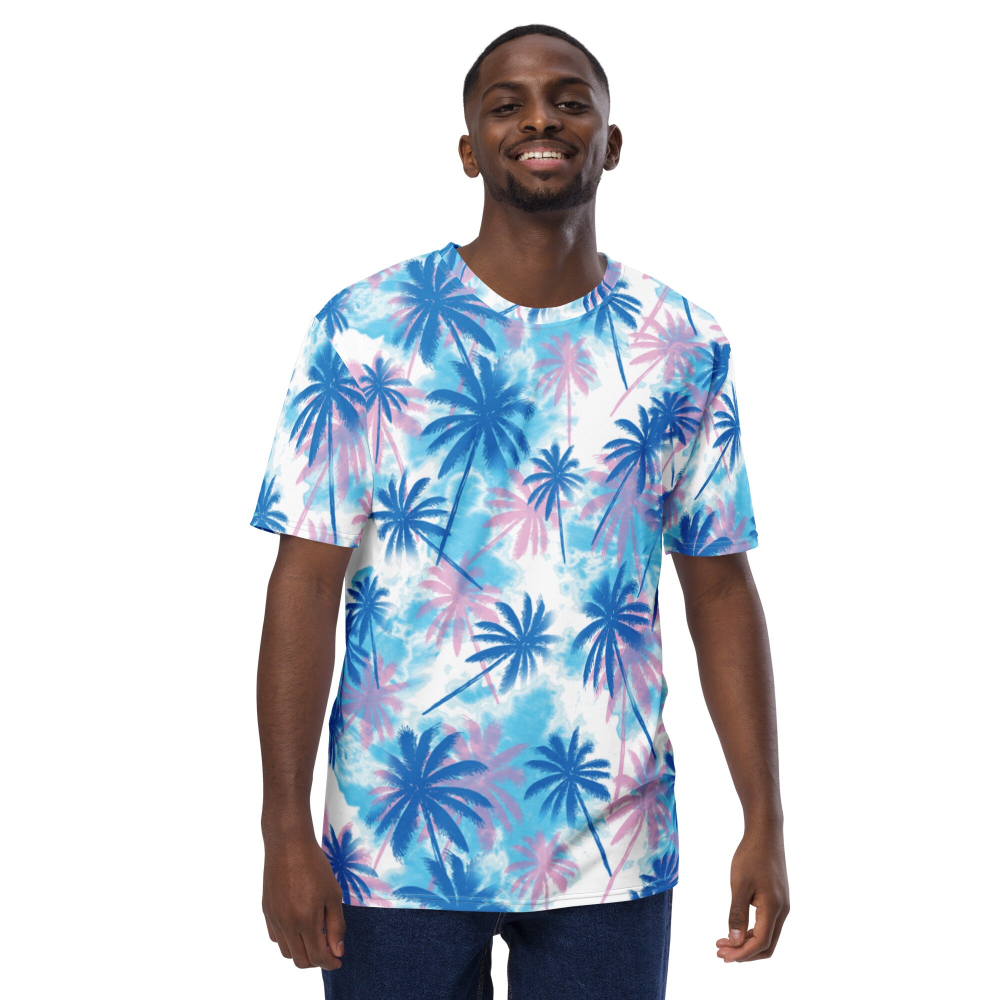 Men's Blue Palm Trees Stretch T-shirt - Etsy