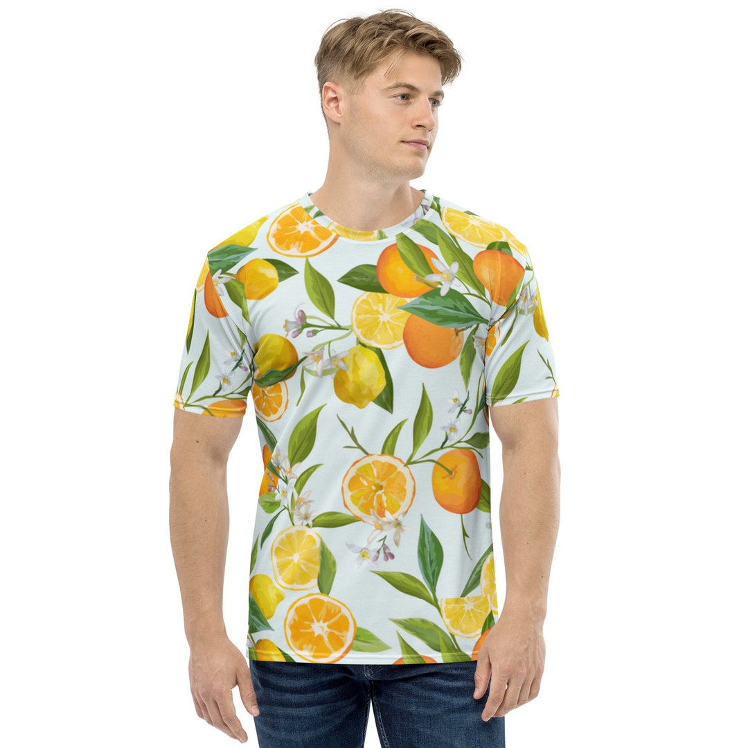 Men's Lemon Tropical Print Stretch T-shirt - Etsy