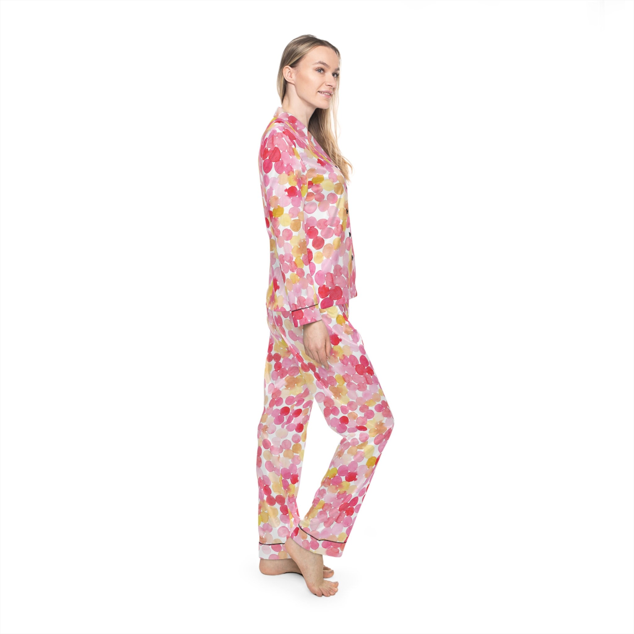 Women's Dot Print Pink and White Satin Pajamas - Etsy