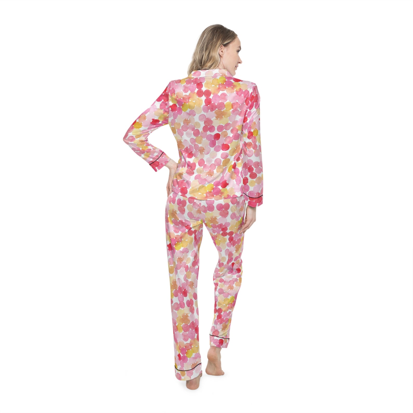 Women's Dot Print Pink and White Satin Pajamas - Etsy