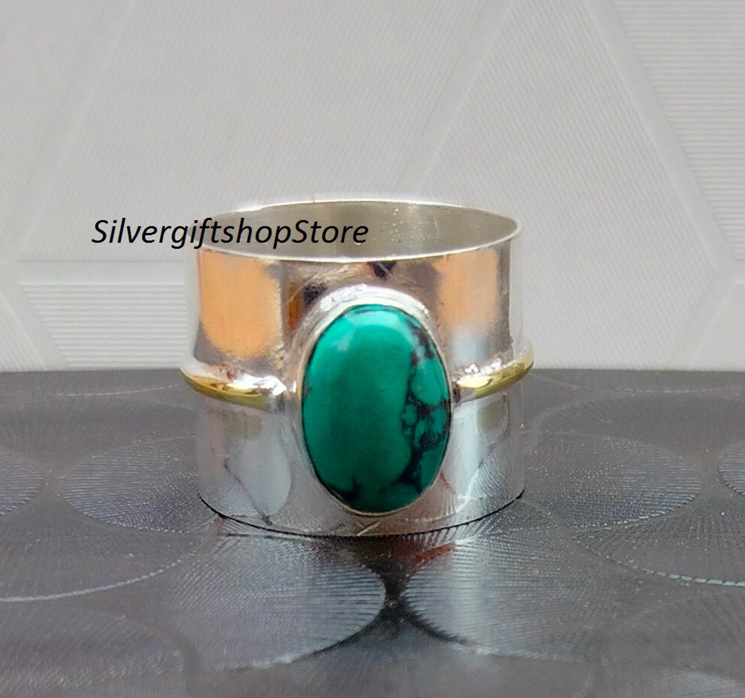 Genuine Turquoise Ring, 925silver Ring, Handmade Ring, Green Gemstone Statement Ring, Oval ...