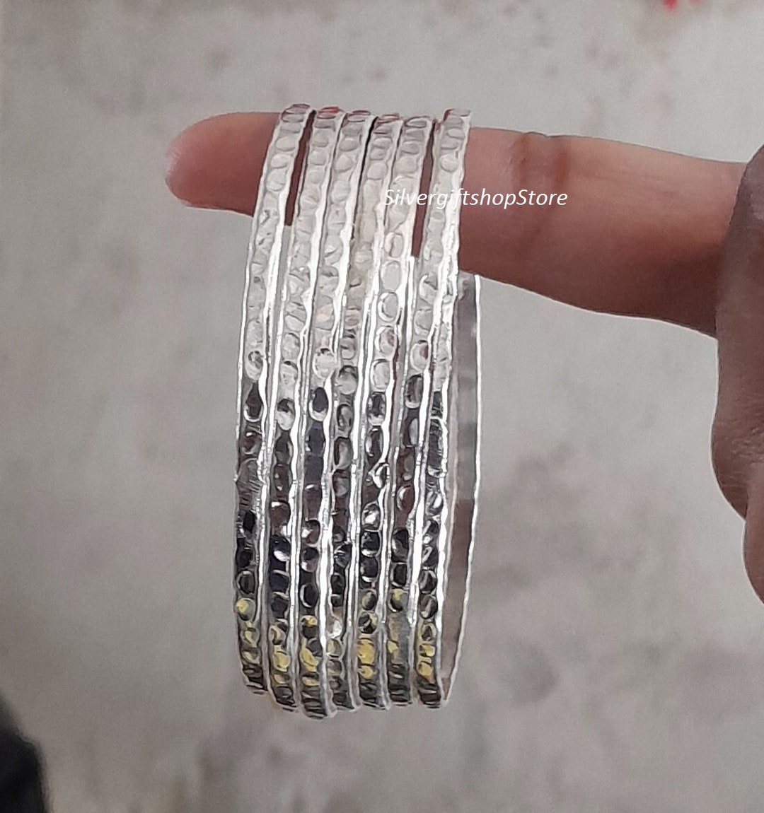 Sterling Silver Hammered Bangle Set: Semanario Stacking Bangles - Etsy