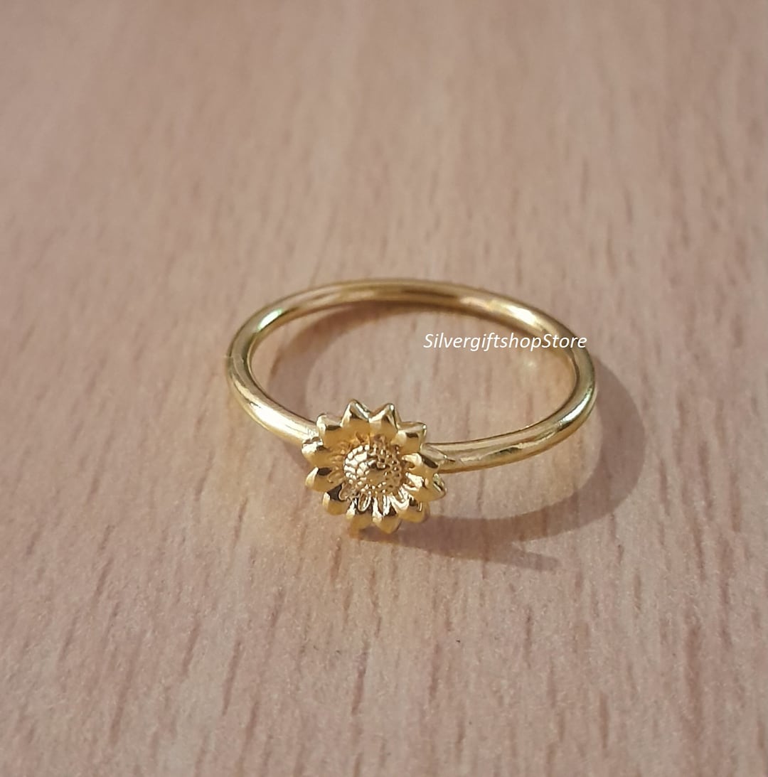 18K Gold Plated Sunflower Ring, Minimalist Floral Ring ,handmade Ring ...