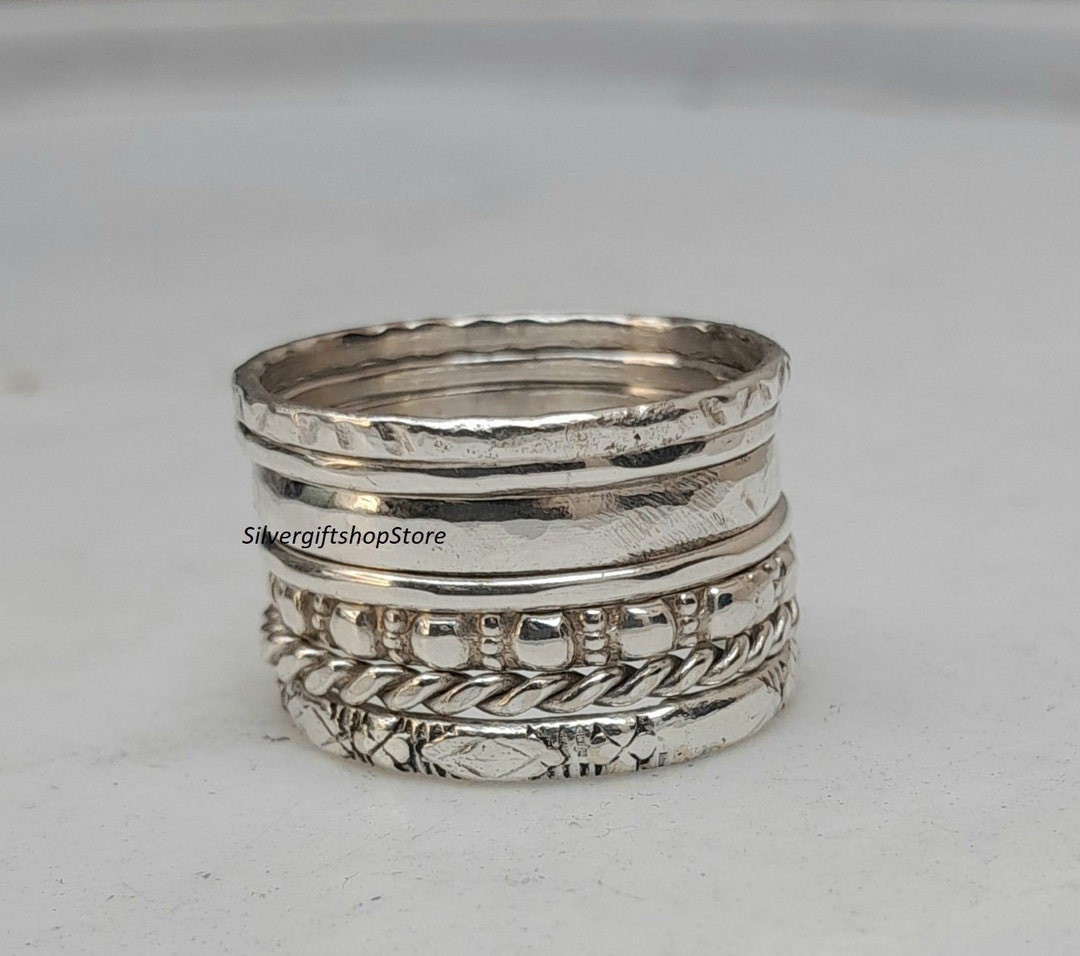 Set of 7 Sterling Silver Stacking Rings,thin & Thick Rings, Assorted ...
