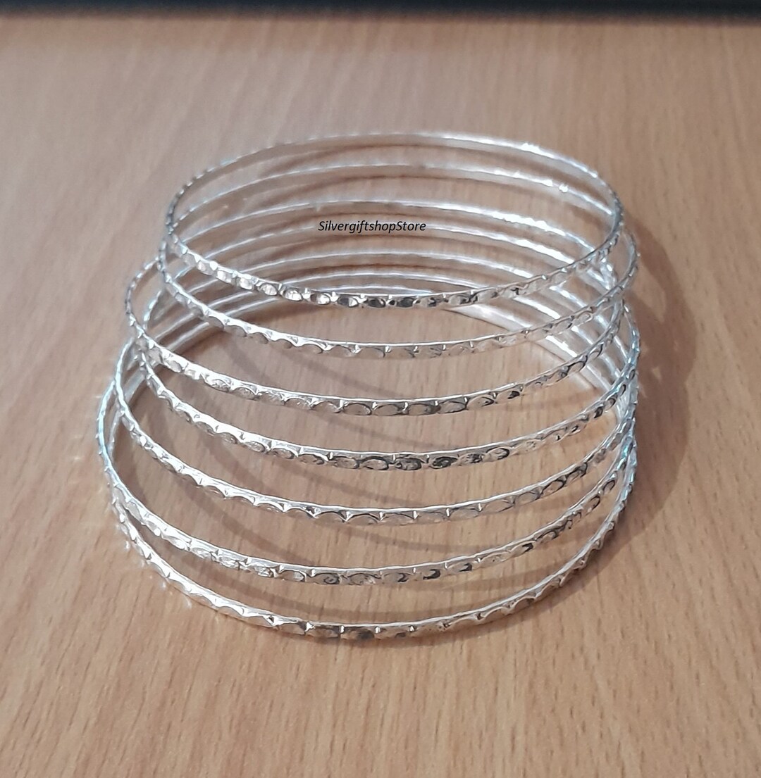 Thin Silver Bangles ,stacking Bangle Sets ,set of 7 Bangles, Summer ...