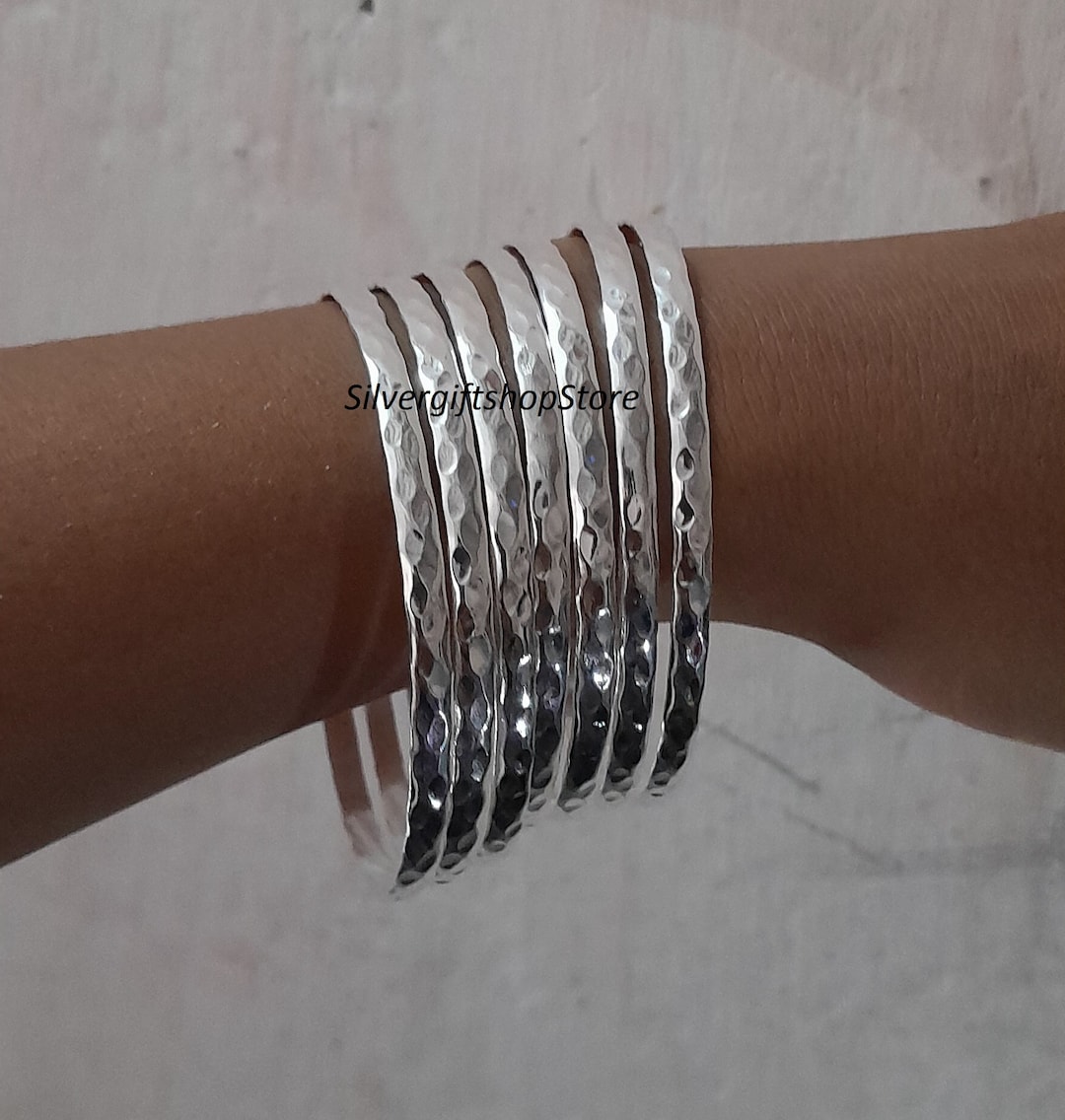 925sterling Silver Hammered Bangles, Set of 7 Bangles, Half Round ...