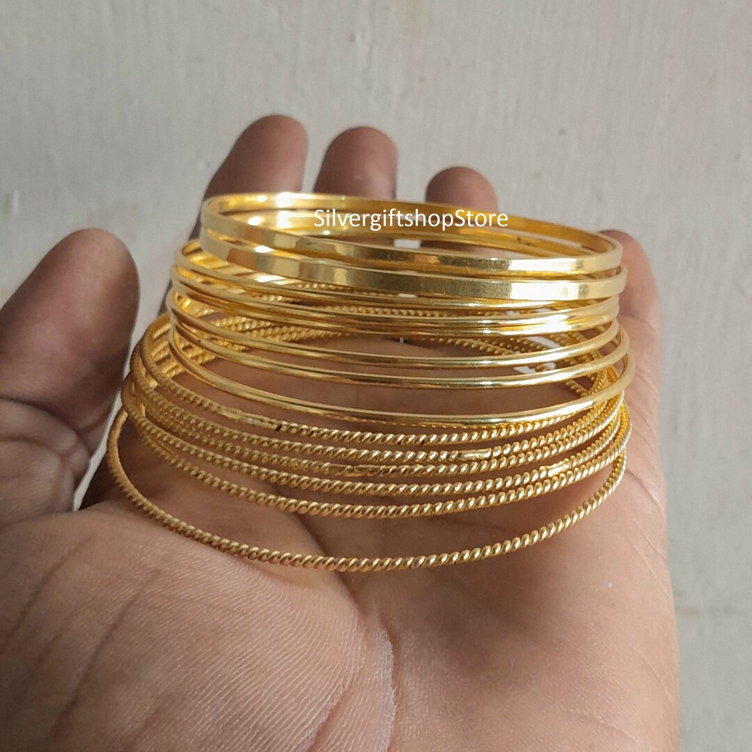 Set of 14 Gold Stacking Bangles, Thin Gold Stacking Bangles, 14k Gold ...