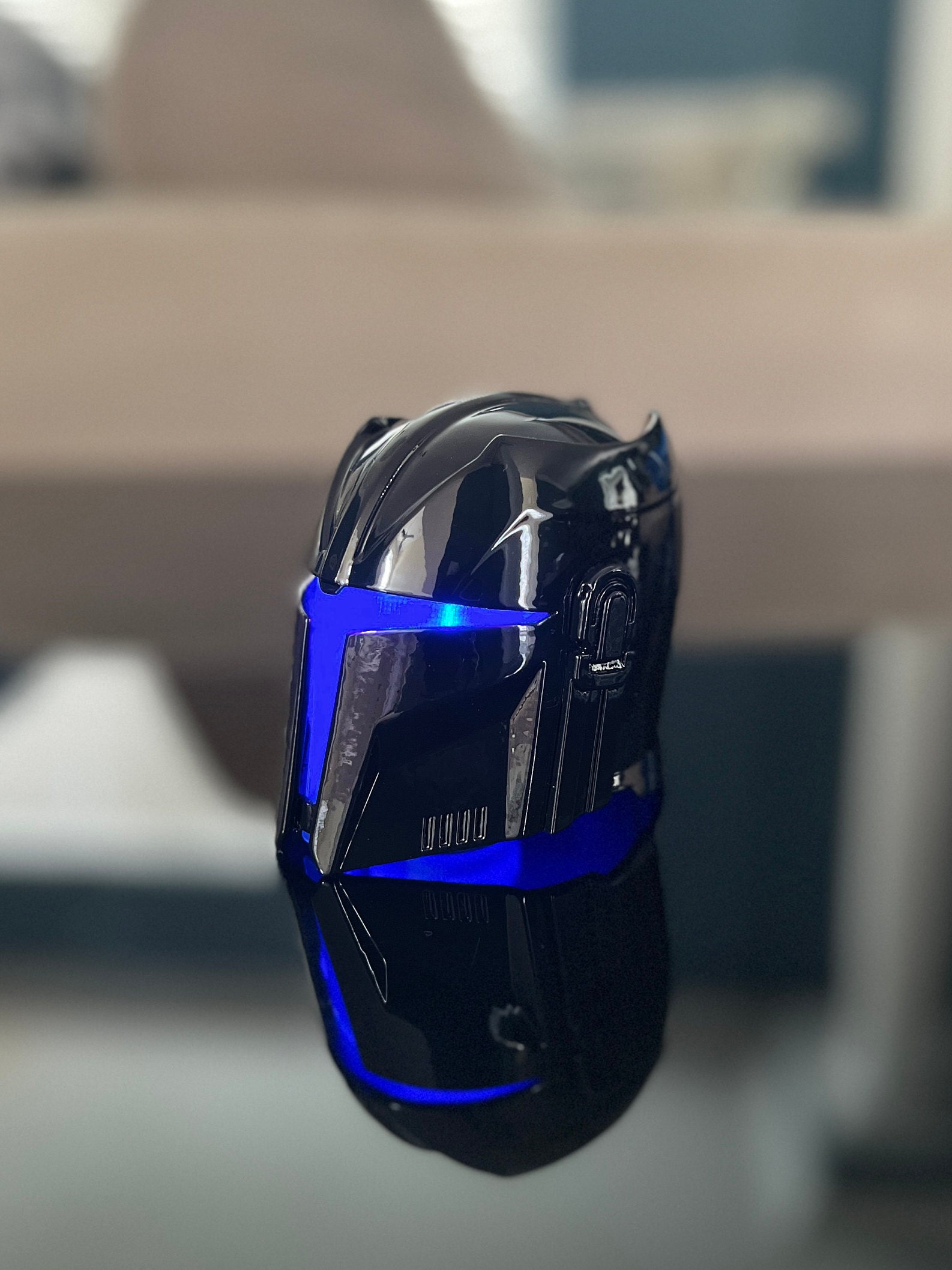 Mini Mandalorian Knight Helmet | Black/blue Visor | Mando Scifi ...