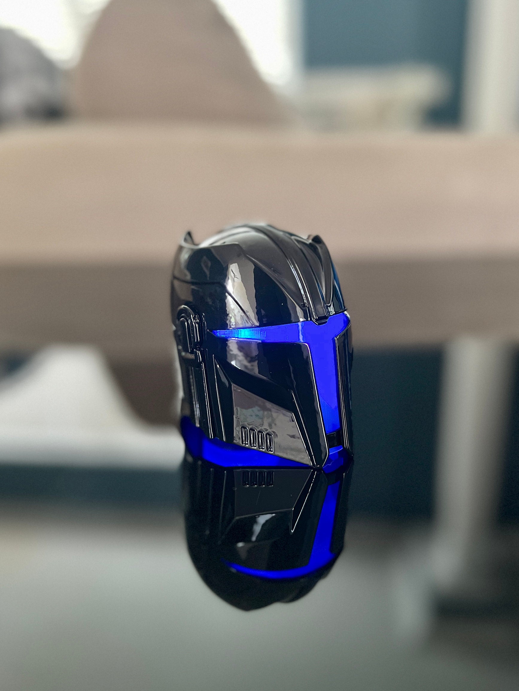 Mini Mandalorian Knight Helmet | Black/blue Visor | Mando Scifi ...