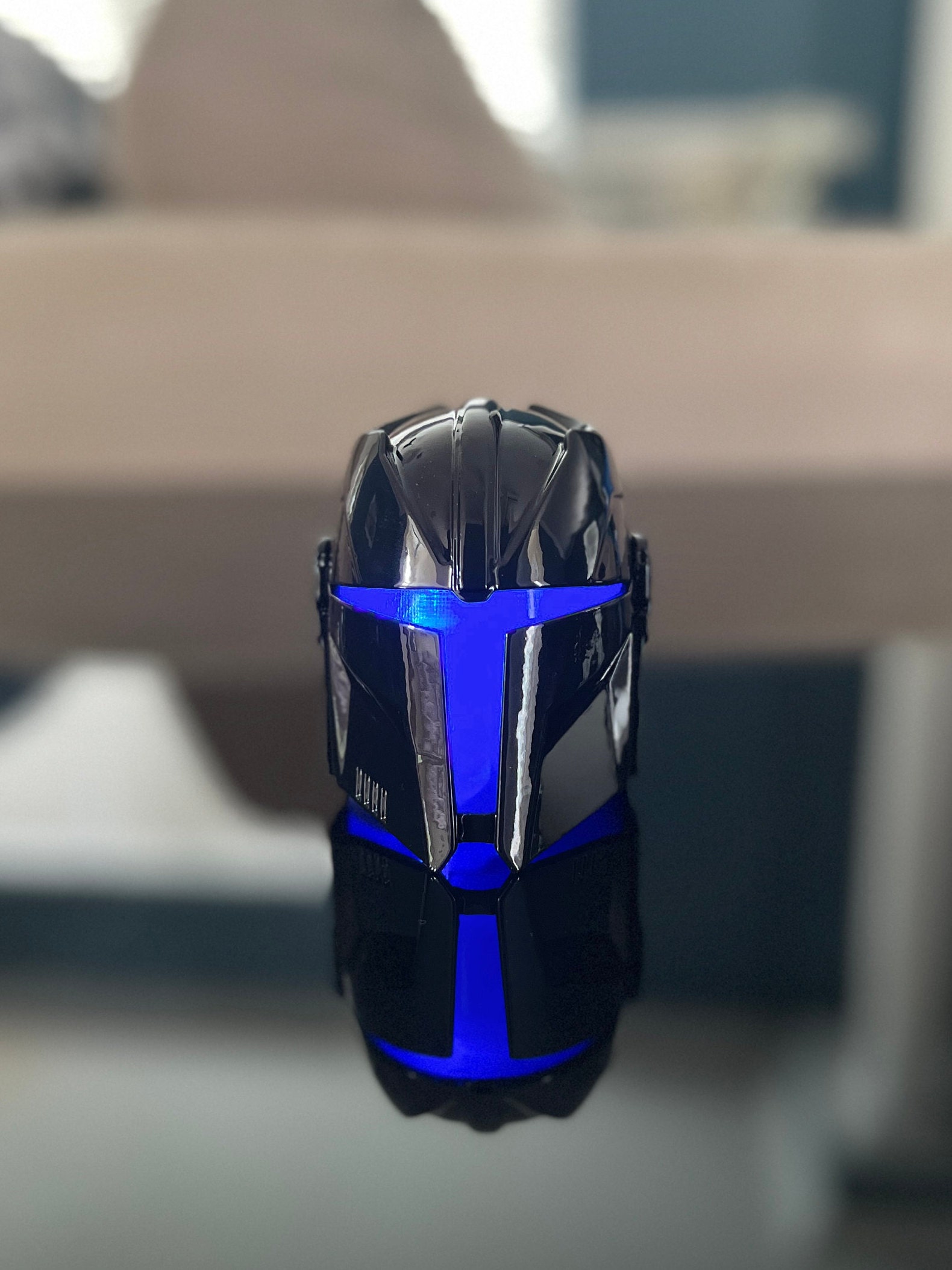Mini Mandalorian Knight Helmet | Black/blue Visor | Mando Scifi ...