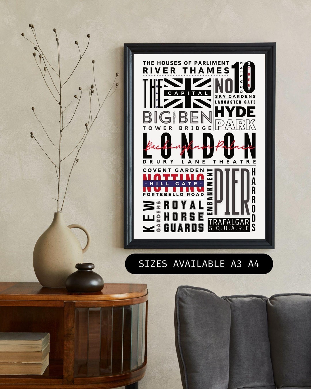 Iconic Landmarks of London Art Poster Print Sizes A3 and A4 Wall ...