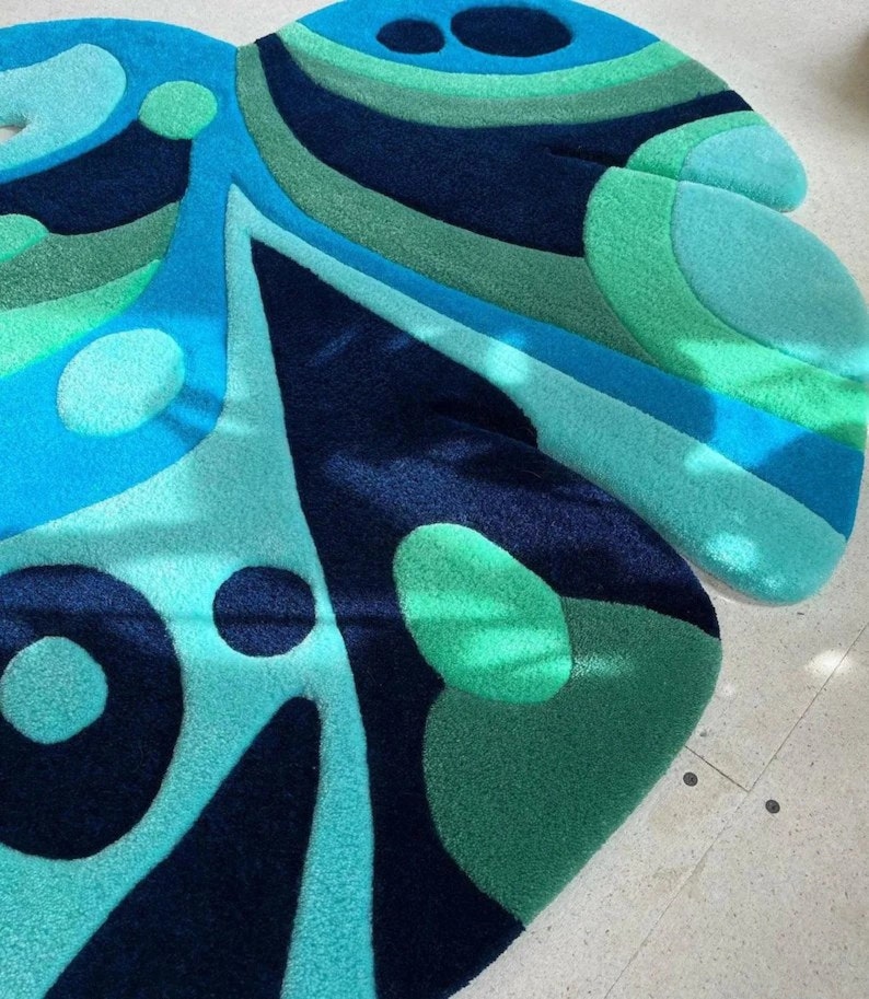 Abstract Monstera Leaf Design Rug in 5x7 5x8 Hand Tufted Vibrant ...