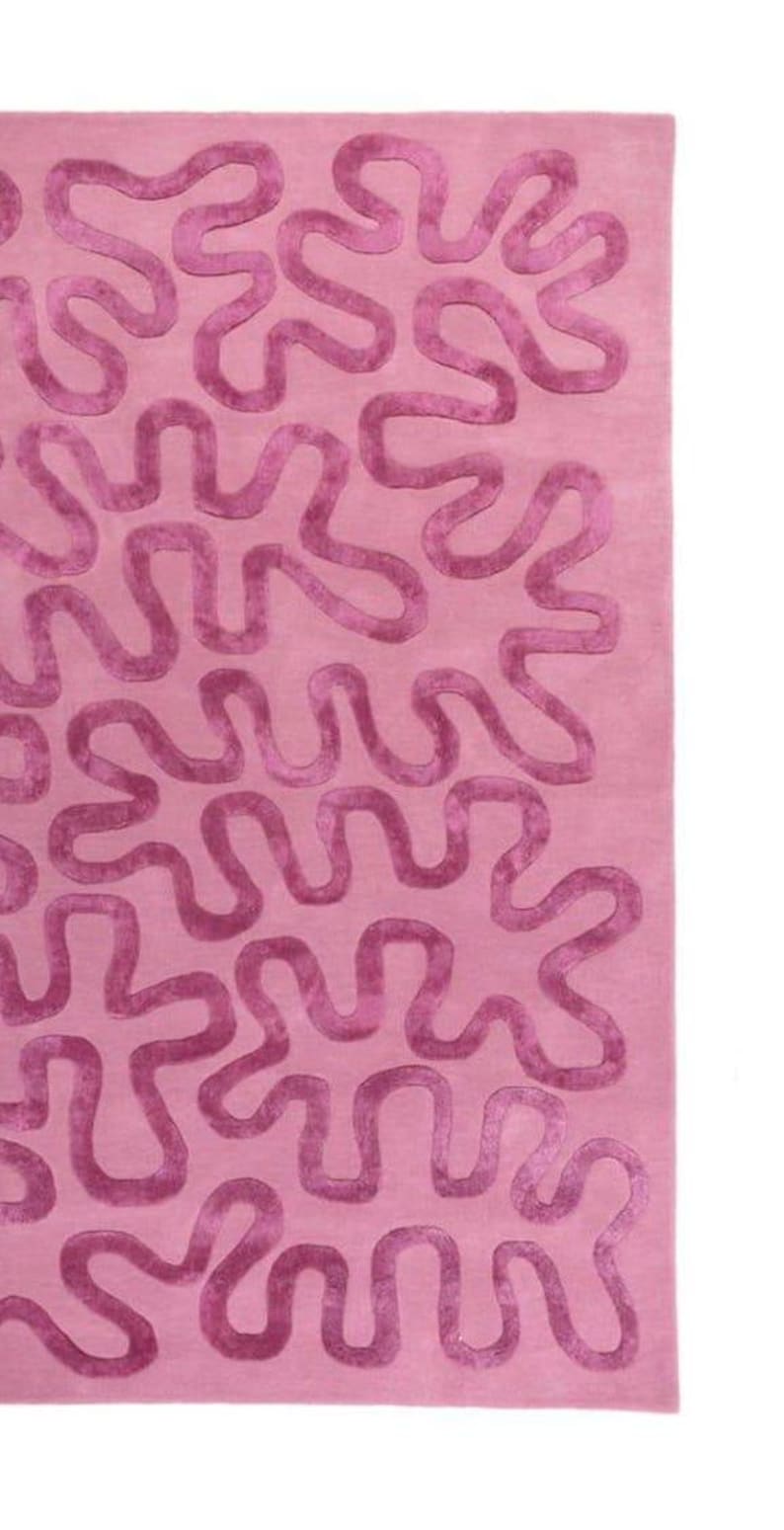 Pink Abstract Wavy Rug 5X7 5X8 7X10 8x10 Modern Handmade Tufted Carpet ...