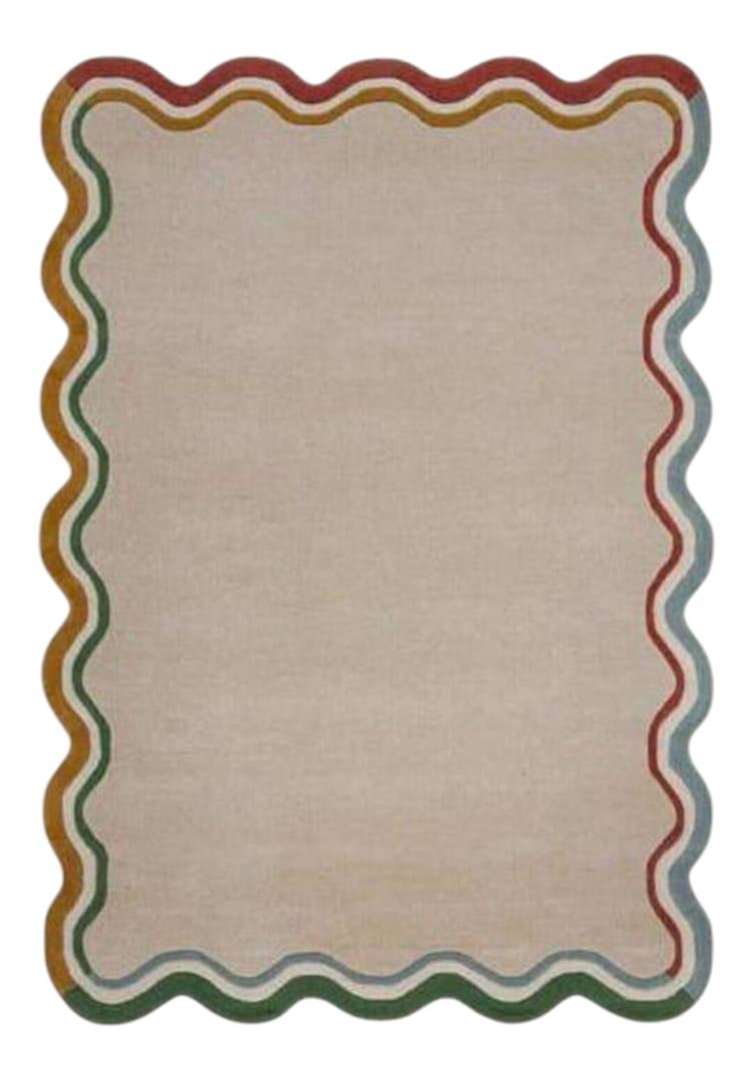 Handmade Wavy Edge Area Rug – Modern Neutral Beige Rug With Multicolor ...