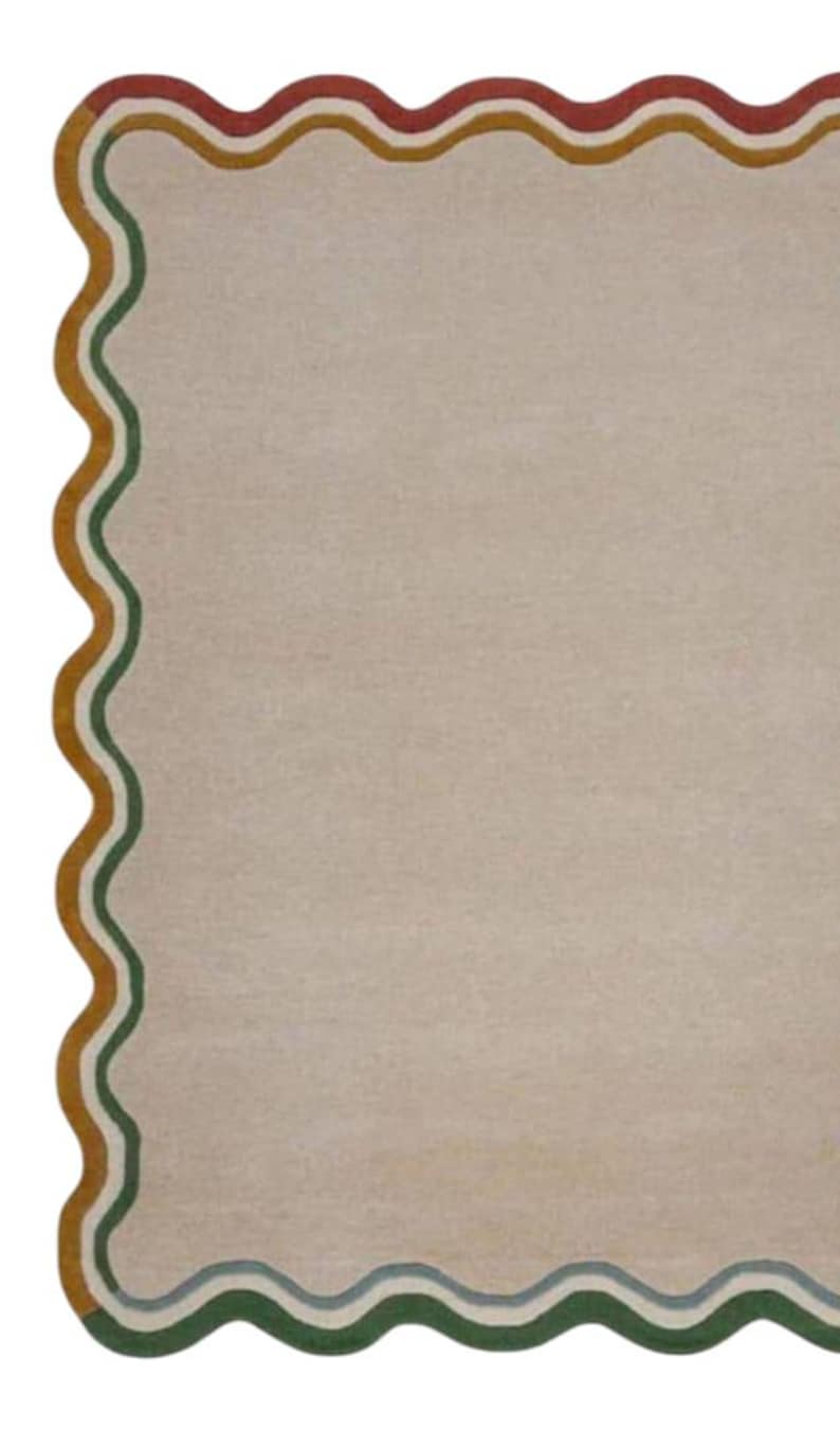 Handmade Wavy Edge Area Rug – Modern Neutral Beige Rug With Multicolor ...