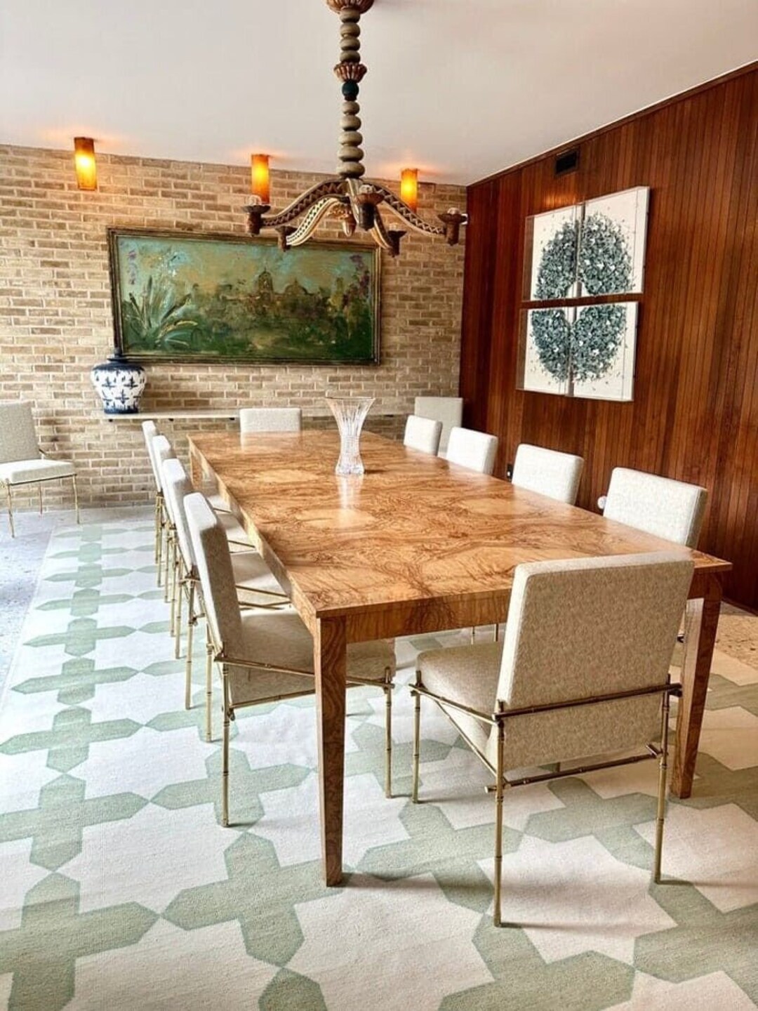 Hand-knotted Geometric Green Cross Area Rug – Soft Modern Carpet for ...