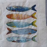 Decoupage Napkins, Christmas Fish Paper Napkins, 3 Individual Coastal ...