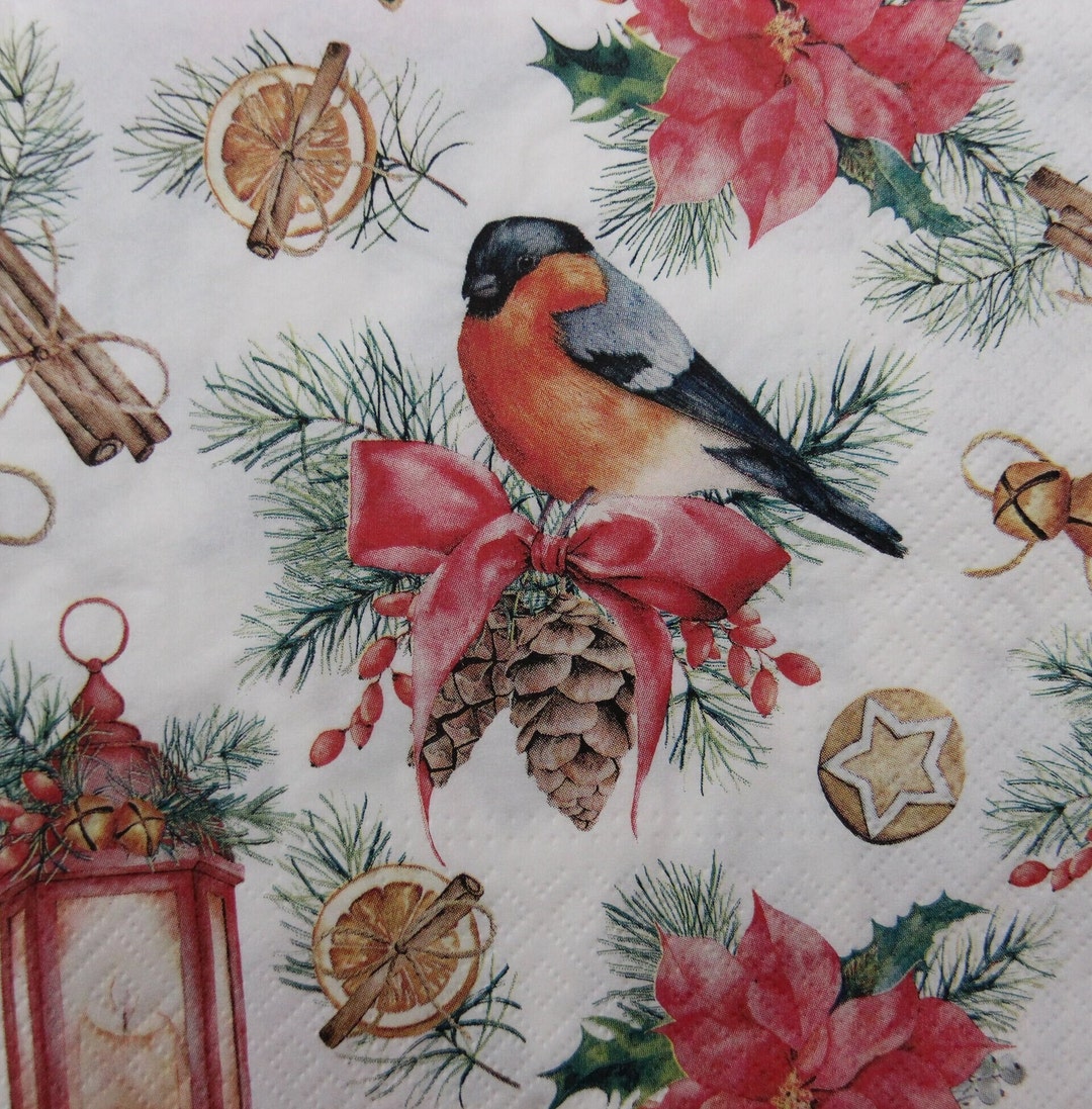 2 or 4 Pcs Paper Napkins for Decoupage, Christmas Ornaments, Robin ...