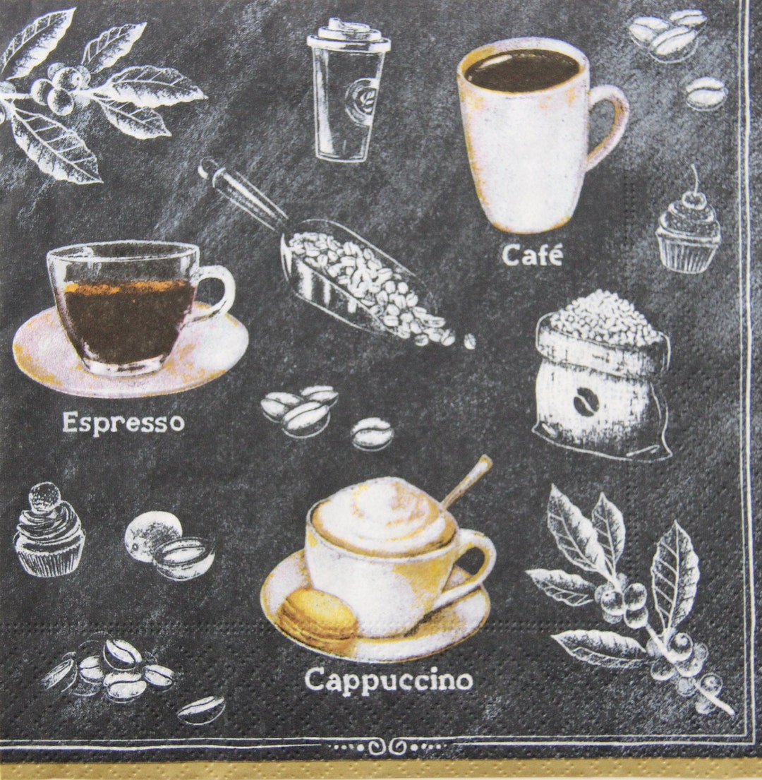 Coffee Cups and Coffee Beans Collage, Cappuccino, Espresso Decoupage ...