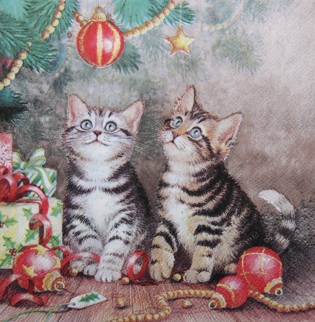 Christmas Kittens Decoupage Paper Napkins, Holiday Decor (2 or 4 Pcs ...