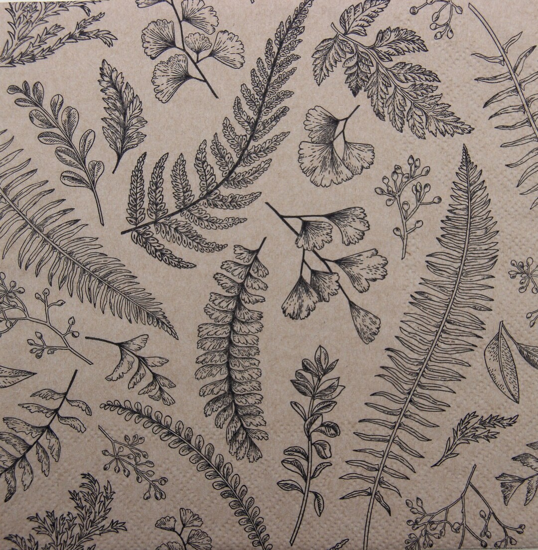 Botanical Paper Napkins, Black Fern Leaf Print, Craft Brown, Recycled ...