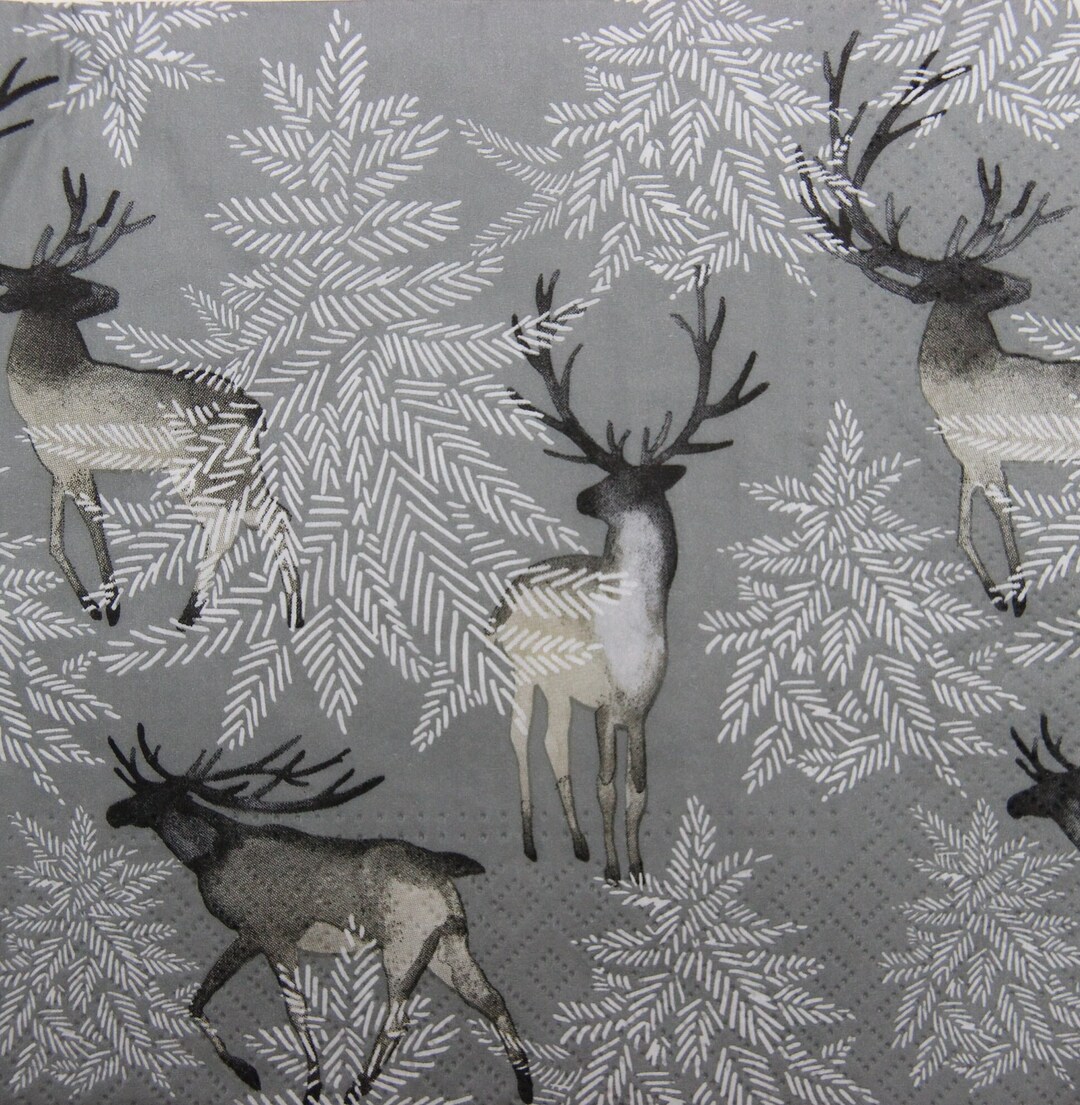 Reindeer Spruce Paper Napkins, Winter Christmas Decoupage (2 or 4 Pcs ...
