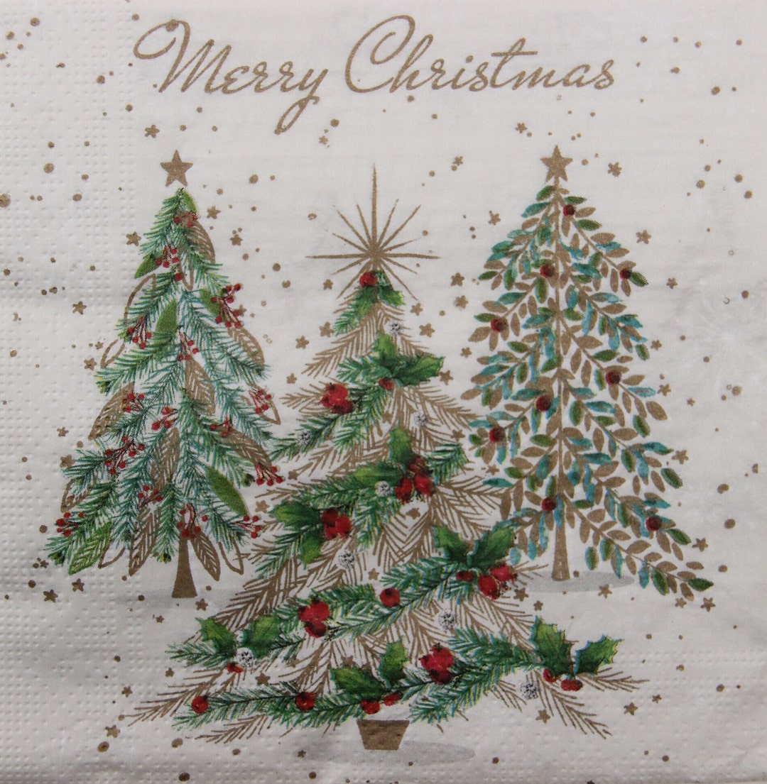 2 or 4 Pcs Paper Napkins for Craft, Decorated Christmas Trees With ...