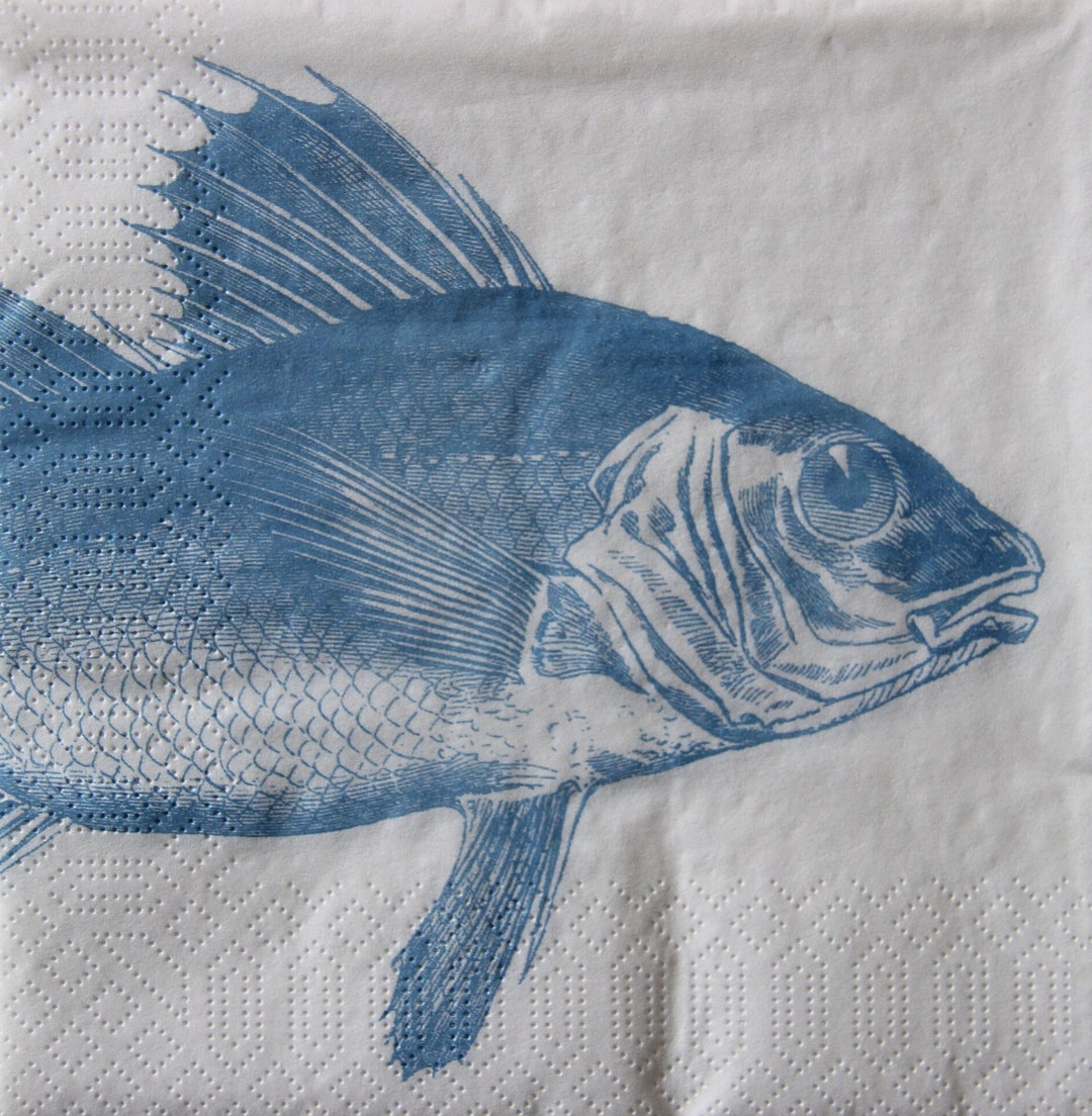 Blue Fish Paper Napkins, Marine Decoupage, Sea Life Collages (2 or 4 ...