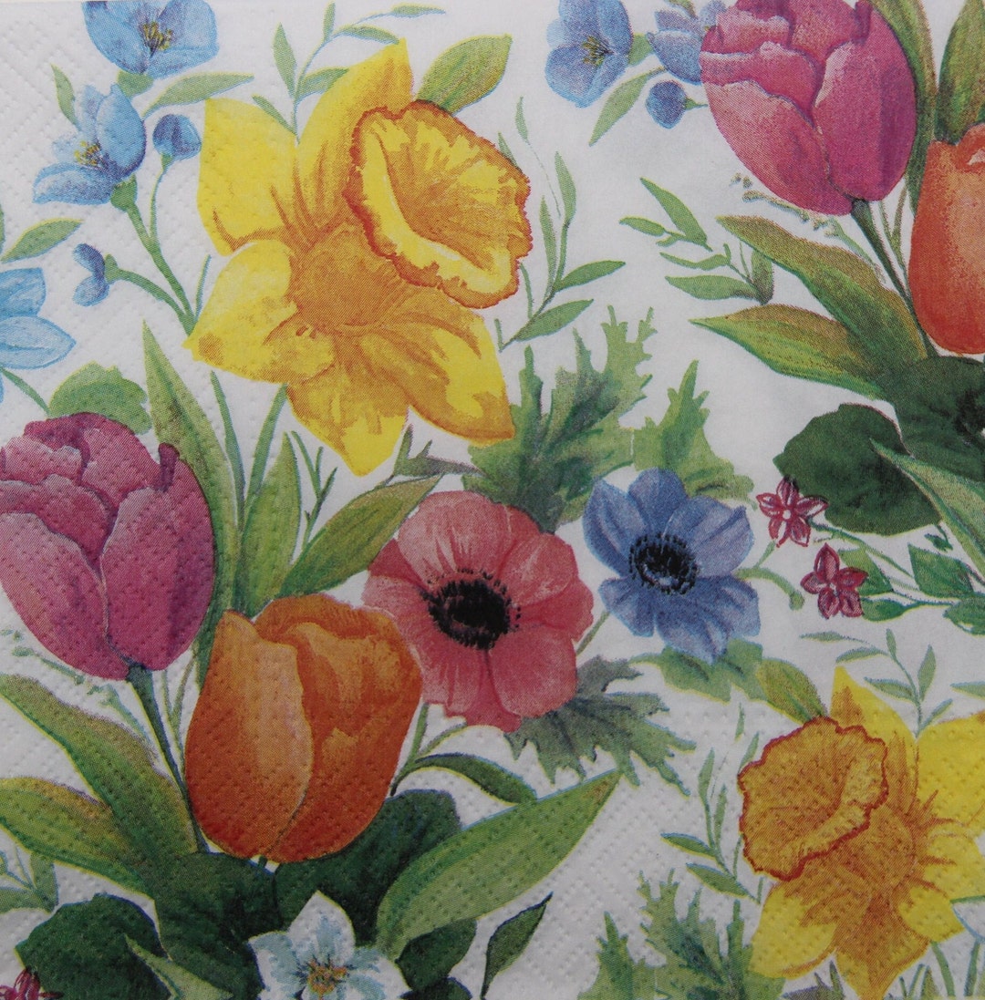 Spring Flowers Paper Napkins, Colorful Decoupage Napkins (2 or 4 Pcs ...