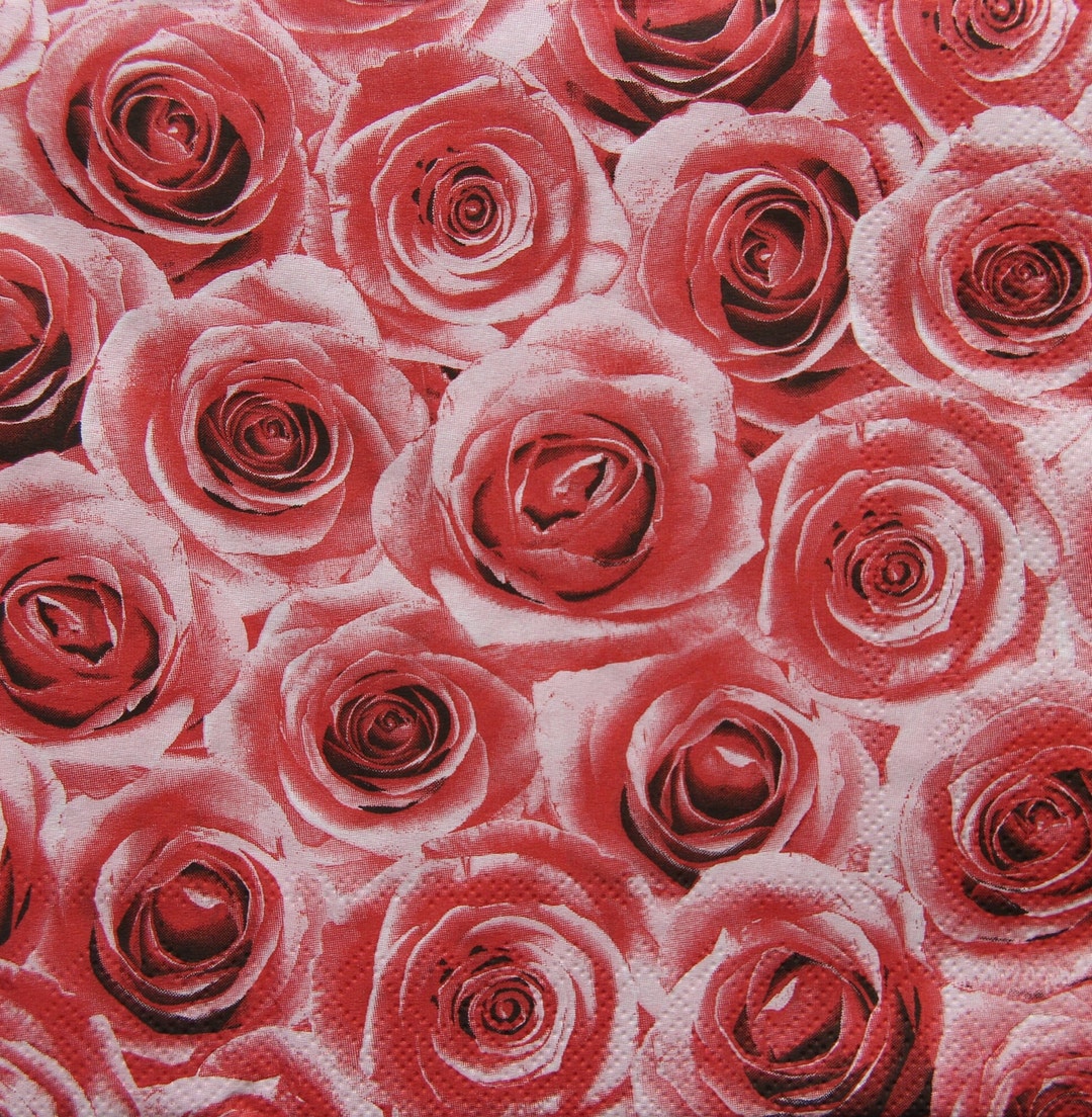 2 or 4 Pcs Paper Napkins for Craft , Red Rose Heads Pattern , Roses ...