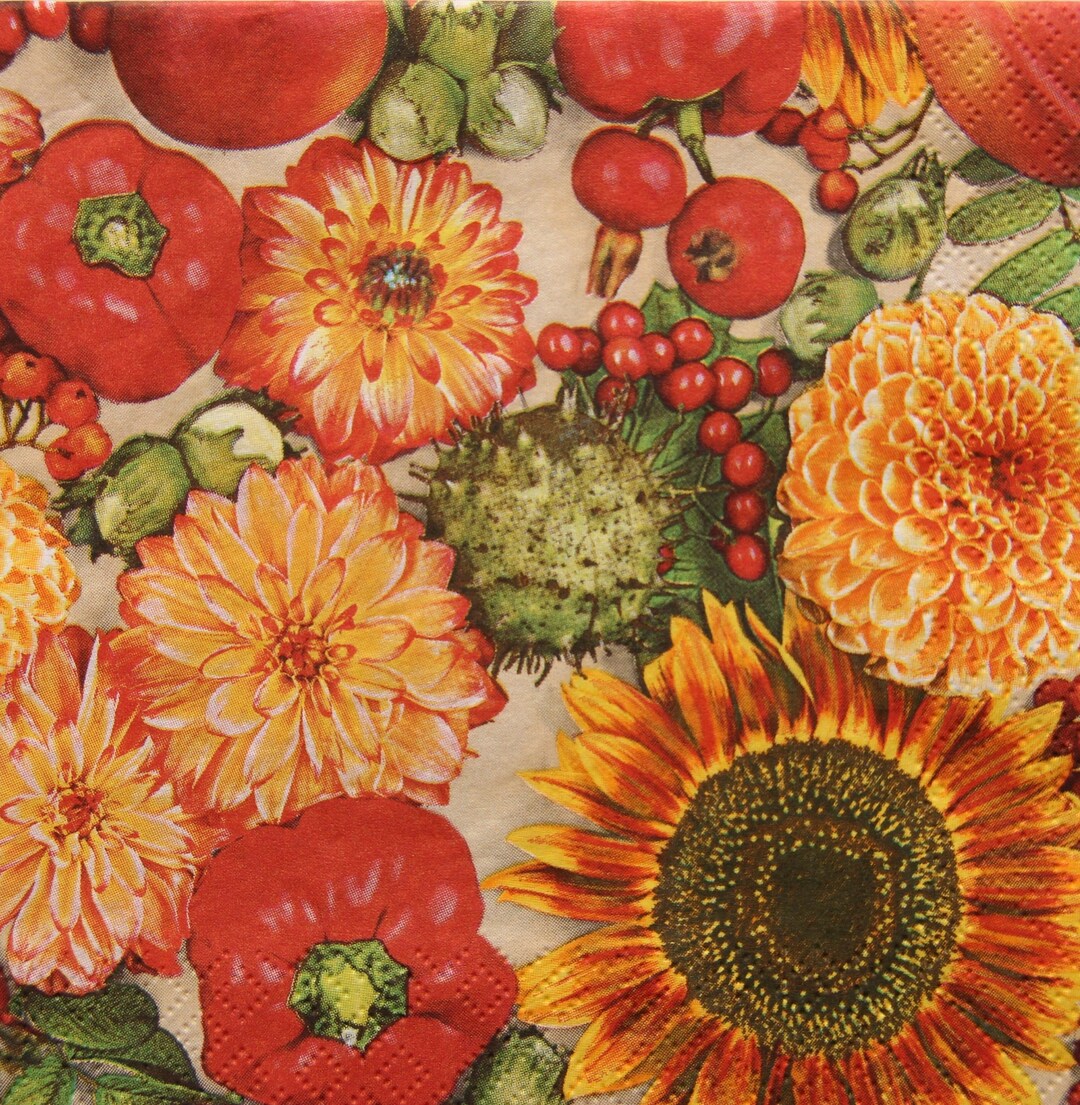 2 or 4 Pcs Paper Napkins for Crafting , Sunflowers, Dahlias, Chestnuts ...