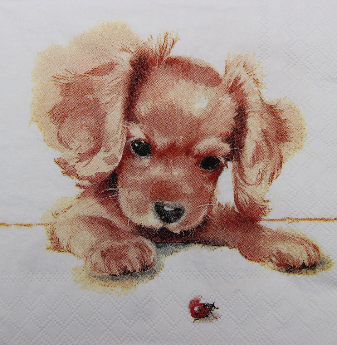 Puppy and Ladybug, Dog Decoupage Napkins, Pet Craft Paper, (2 or 4 Pcs ...