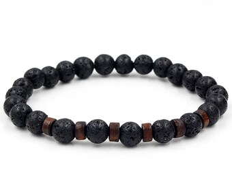 Mens Lava Beaded Bracelet // Lava Double Crown Skull // Custom - Etsy