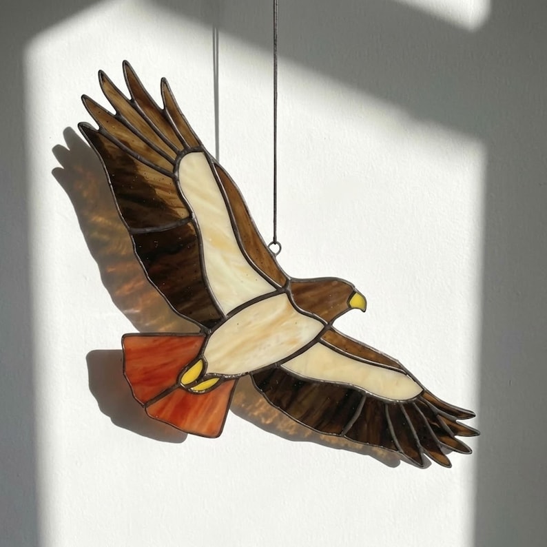 Red Tailed Hawk Stained Glass Suncatcher | Bird of Prey Window Hanging ...