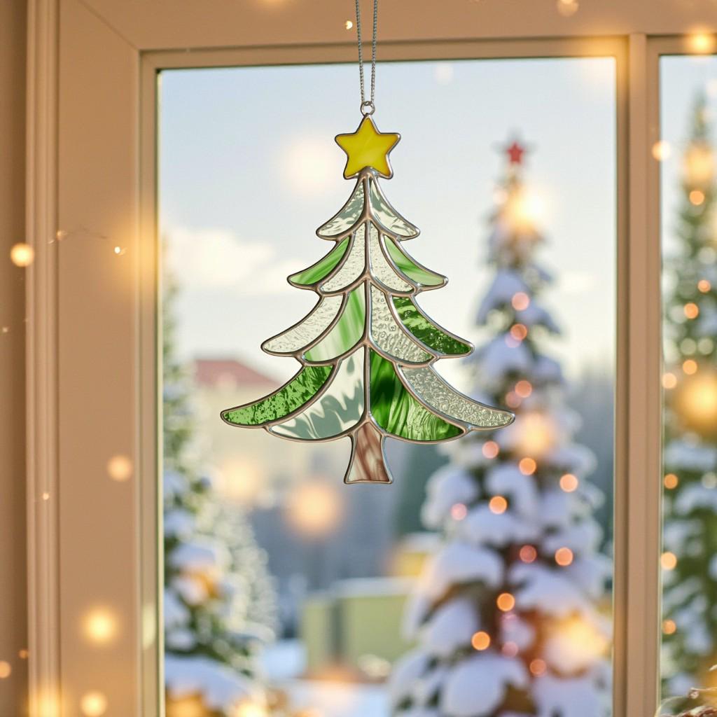 Stained Glass Christmas Tree Suncatcher | Handmade Christmas Ornament ...