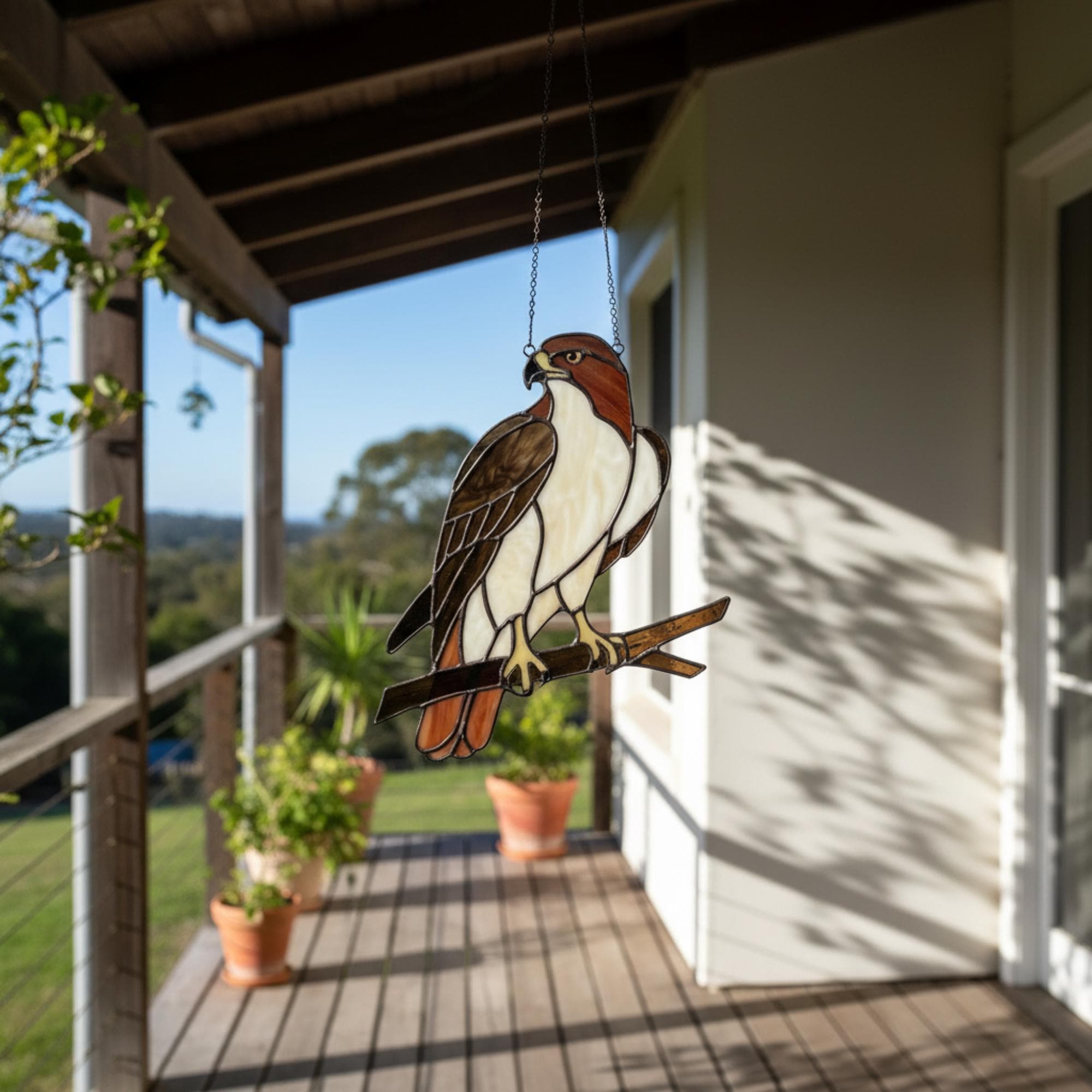 Red Tailed Hawk Stained Glass Suncatcher | Bird of Prey Window Hanging ...